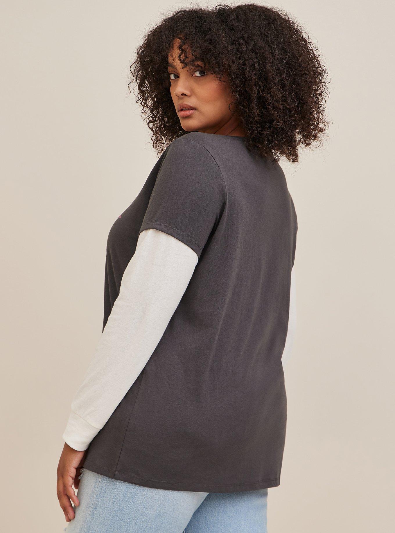 Plus Size - HOLE Classic Fit Cotton Crew Neck Long Sleeve 2Fer Tee - Torrid