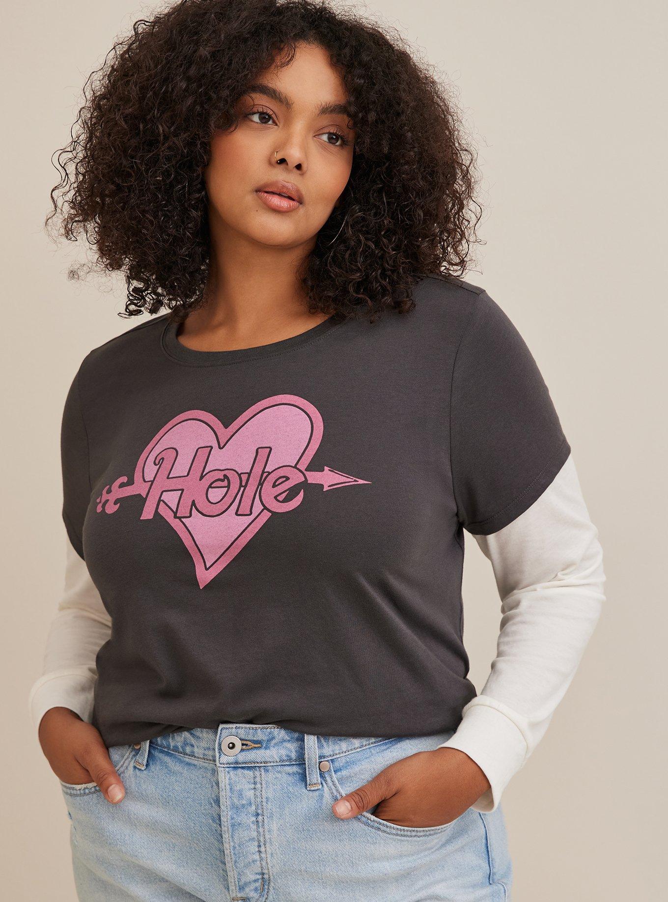 Plus Size - HOLE Classic Fit Cotton Crew Neck Long Sleeve 2Fer Tee - Torrid