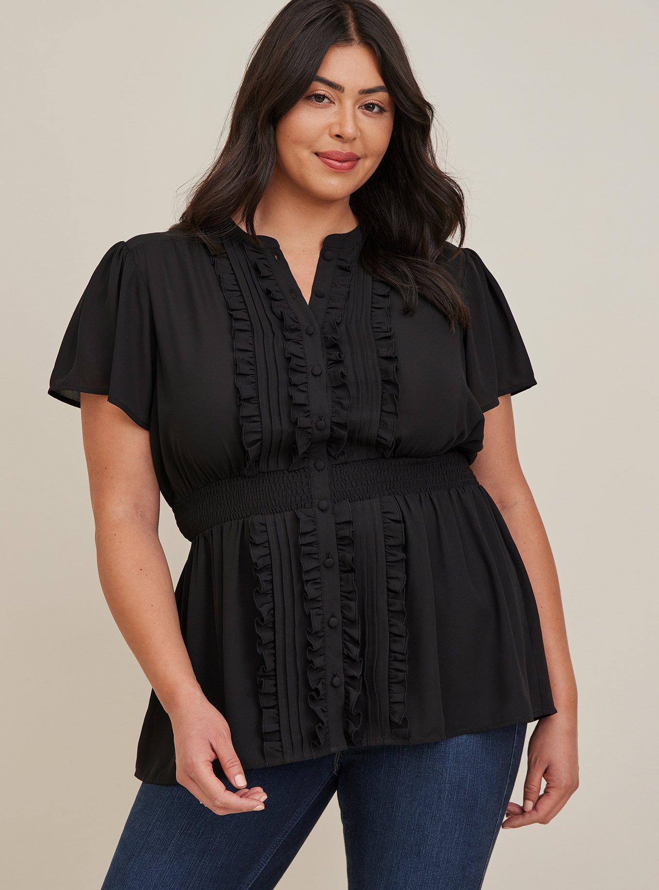 Plus Size - Georgette Ruffle Front Flutter Sleeve Blouse - Torrid