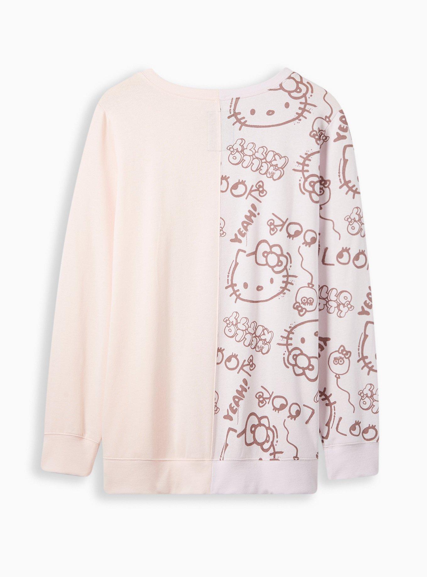 Plus Size - Hello Kitty Cozy Fleece Crew Neck Pullover Split Sweatshirt ...