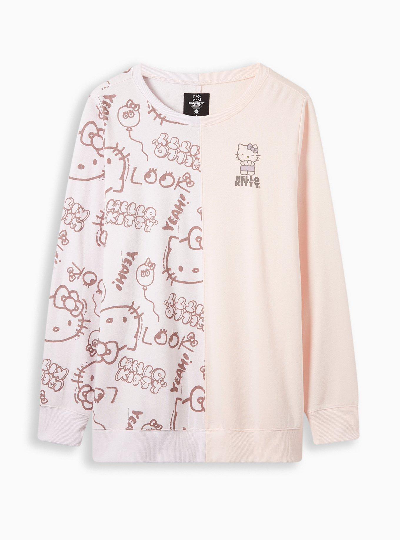 Plus Size - Hello Kitty Cozy Fleece Crew Neck Pullover Split Sweatshirt ...