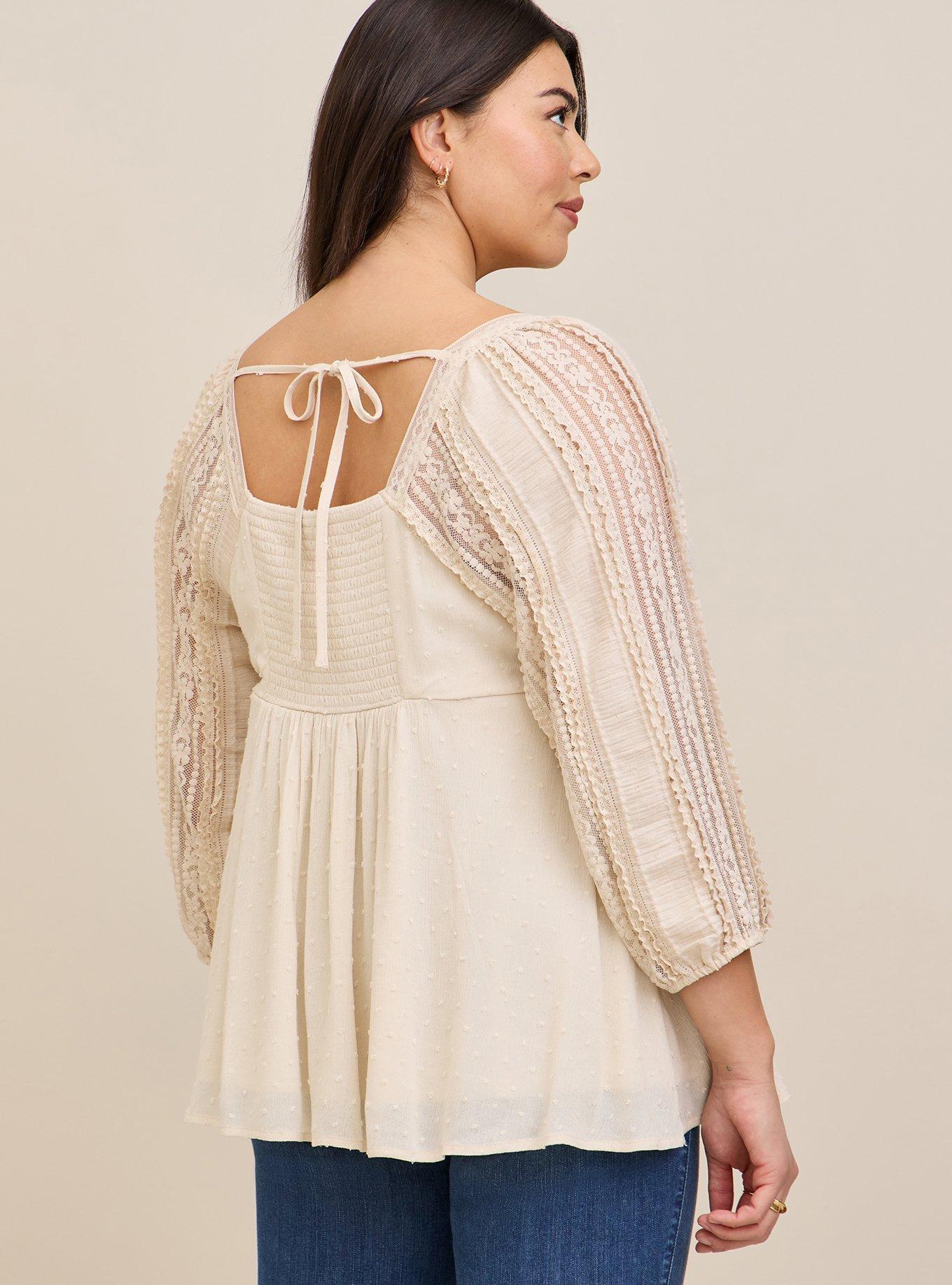 Plus Size - Peplum Gauze Clip Dot Smocked Back Top - Torrid