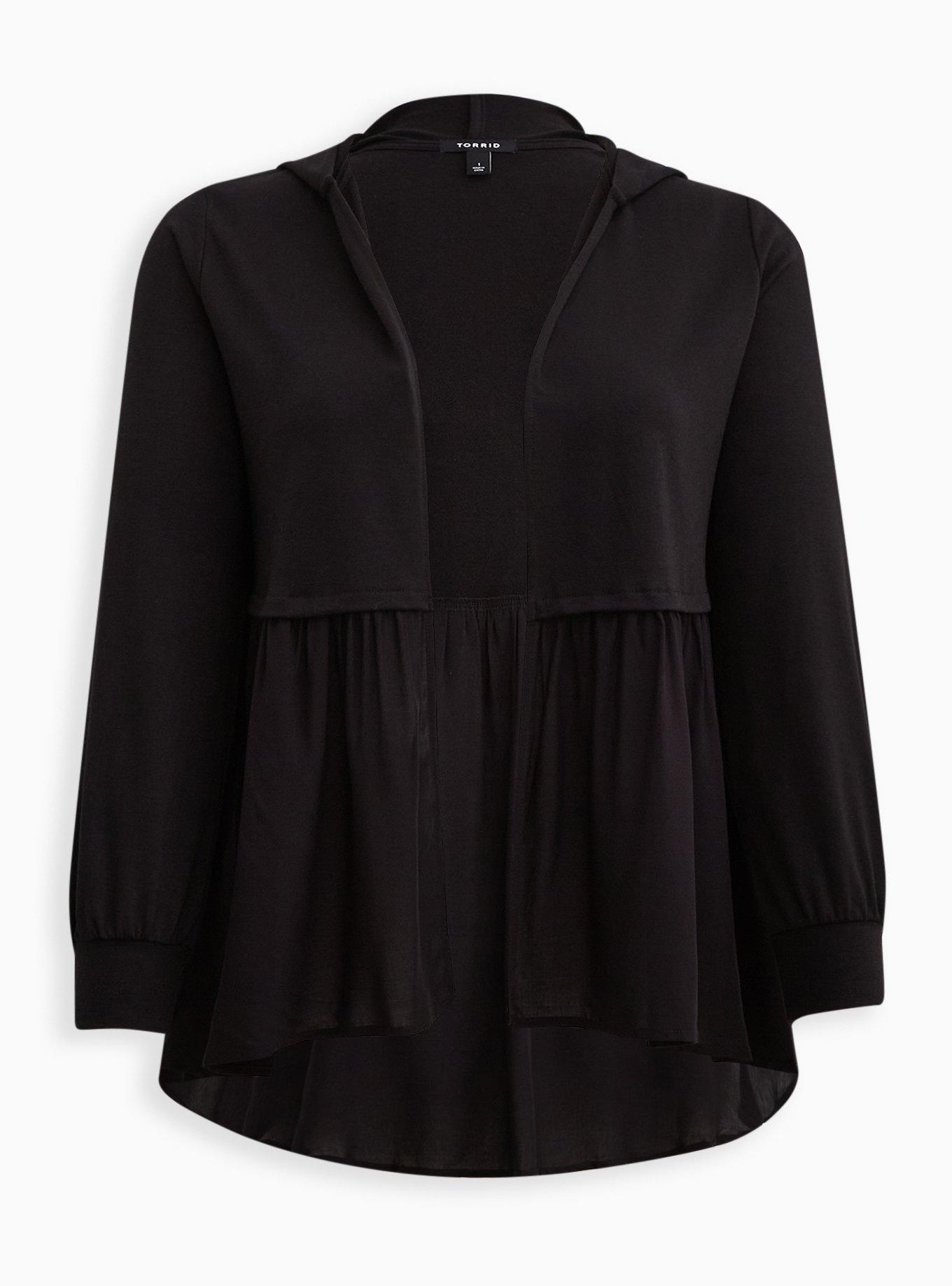 Plus Size - Hooded Kimono - Mixed French Terry & Challis Black - Torrid