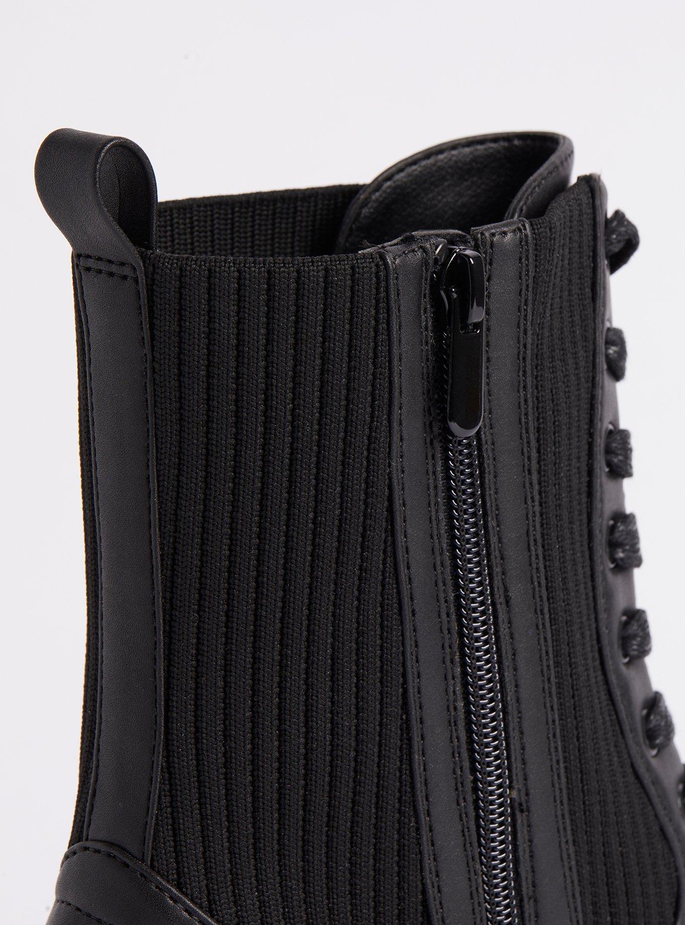 Plus Size - Ribbed Knit Combat Bootie - Black (WW) - Torrid