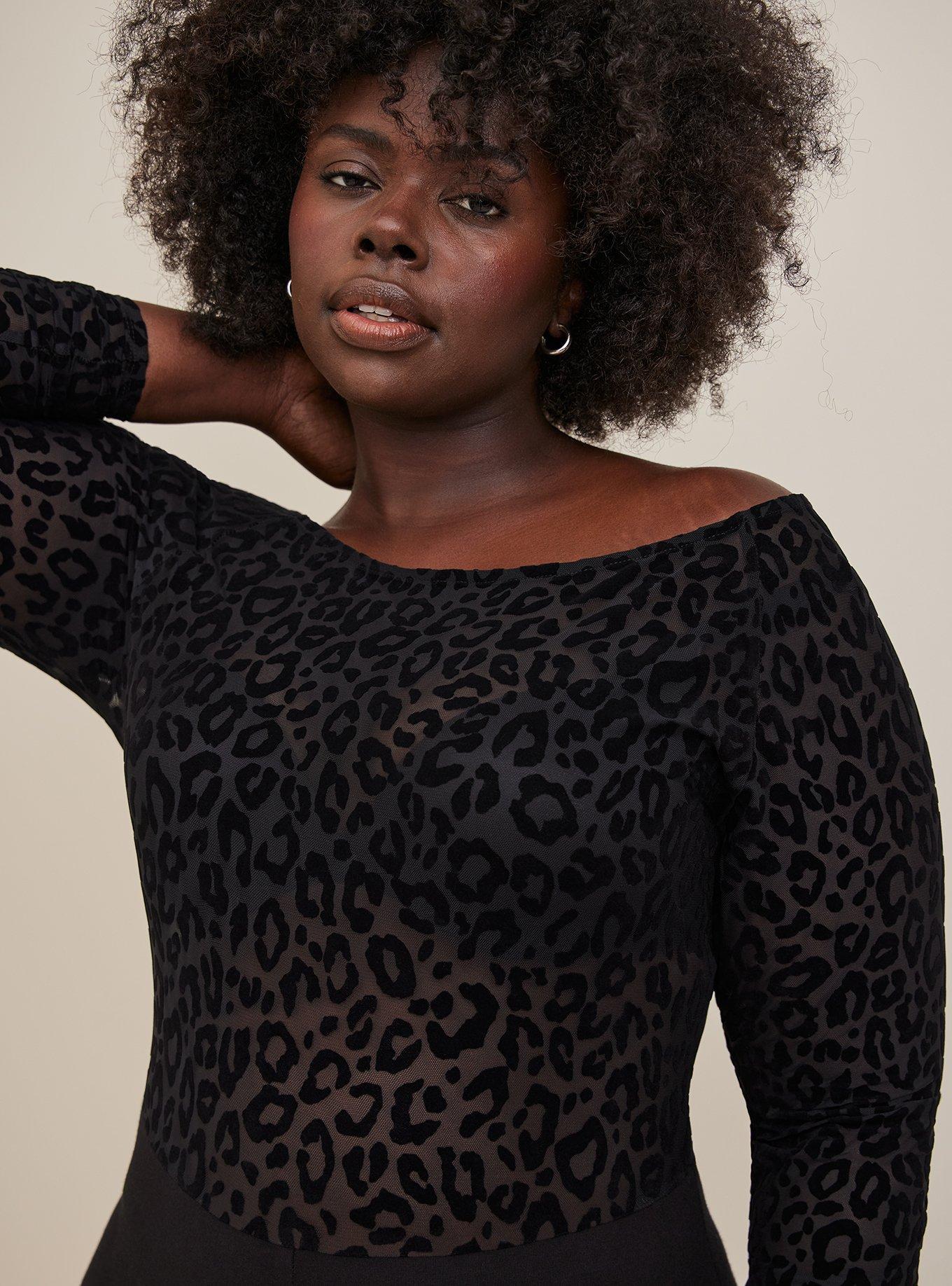 Plus Size - Full Length Long Sleeve Cat Suit - Flocked Black - Torrid