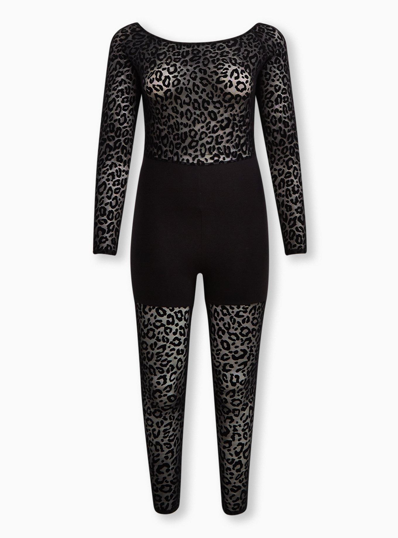 Plus Size - Full Length Long Sleeve Cat Suit - Flocked Black - Torrid