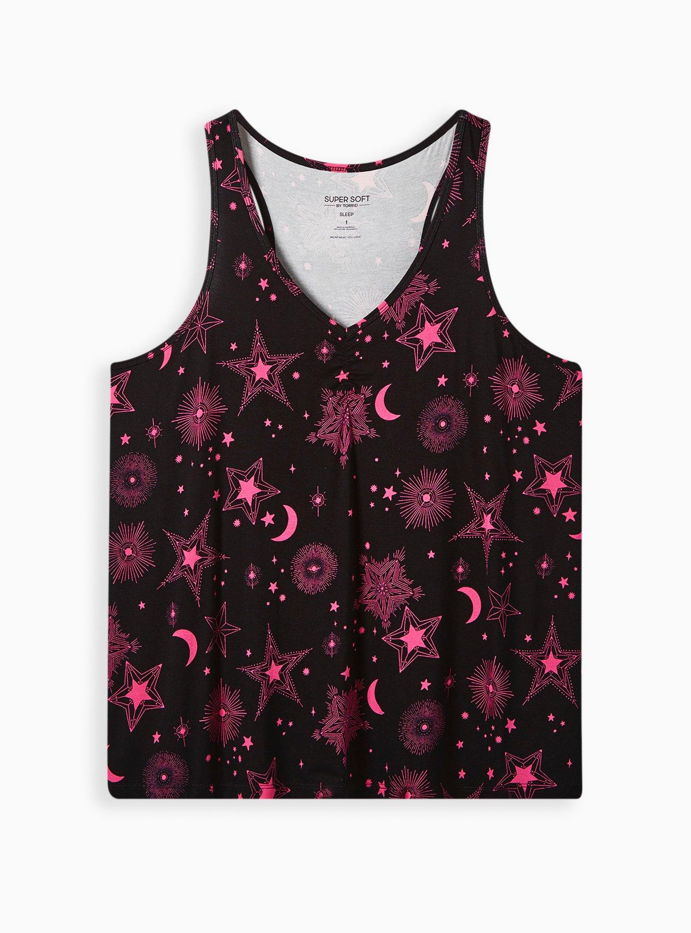 Plus Size - Sleeveless Shirred Sleep Tank - Super Soft Stars Black - Torrid