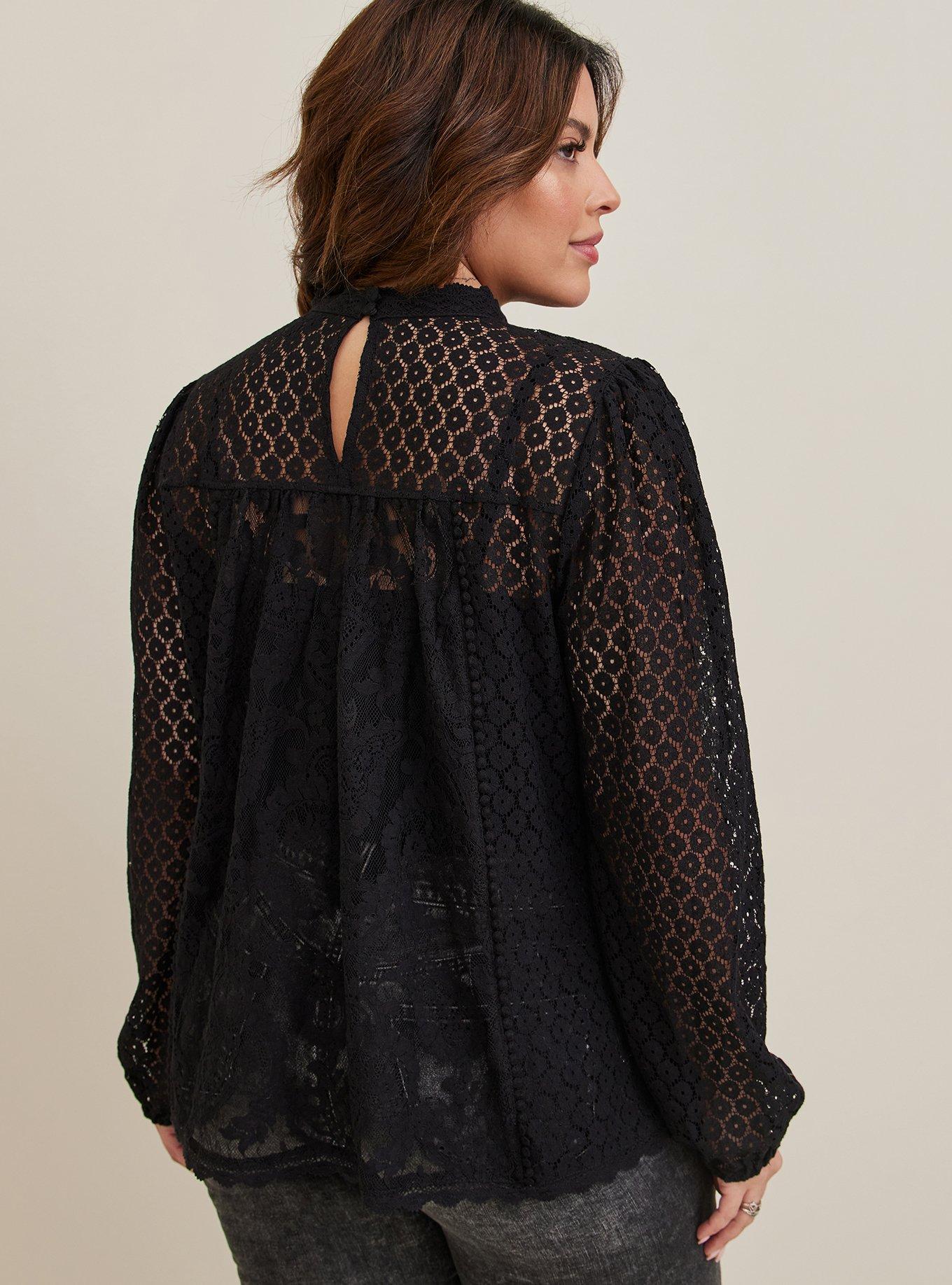 Plus Size - Mixed Lace High Neck Top - Torrid