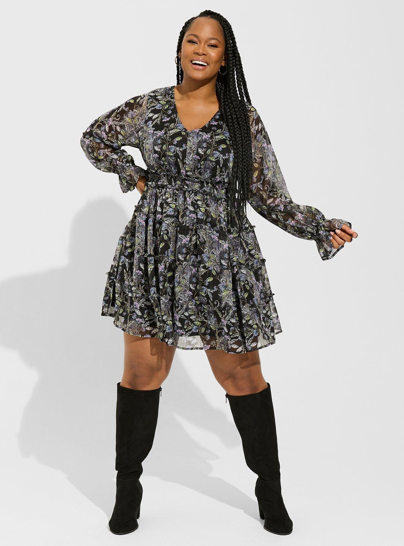 Plus Size - Mini Lurex Chiffon Tiered Dress - Torrid