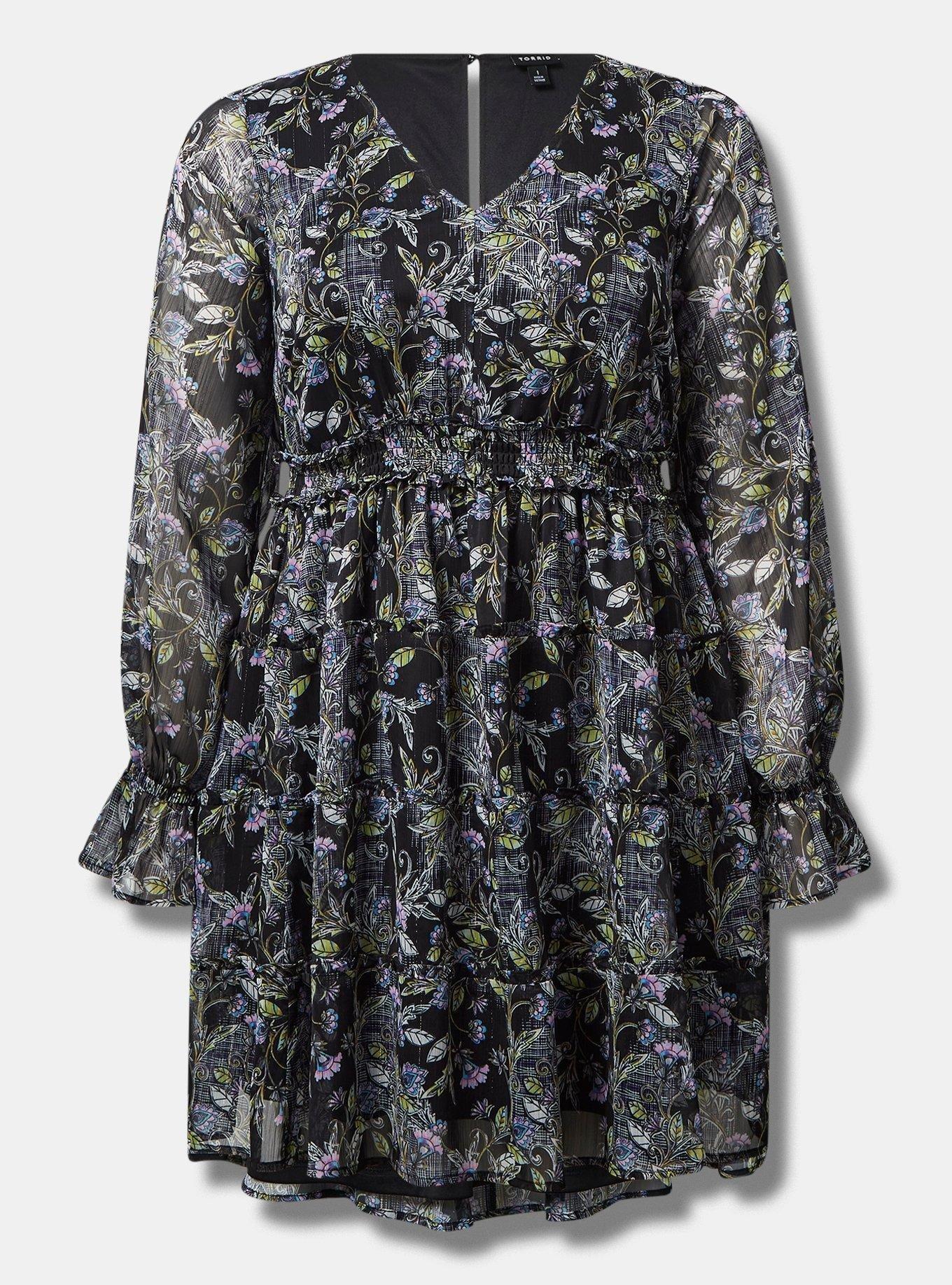 Plus Size - Mini Lurex Chiffon Tiered Dress - Torrid