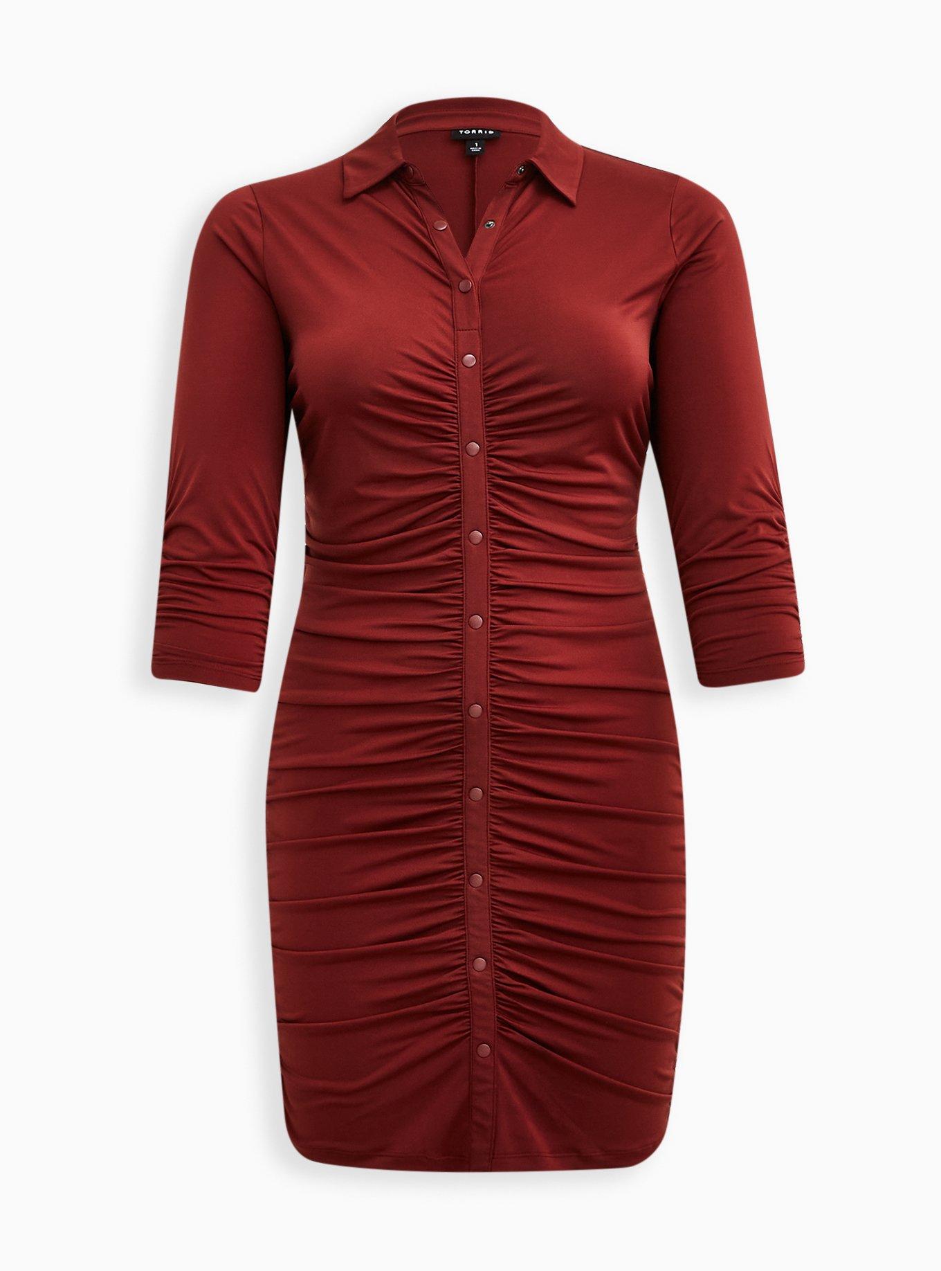 Plus Size - At The Knee Studio Knit Shirred Shirtdress - Torrid