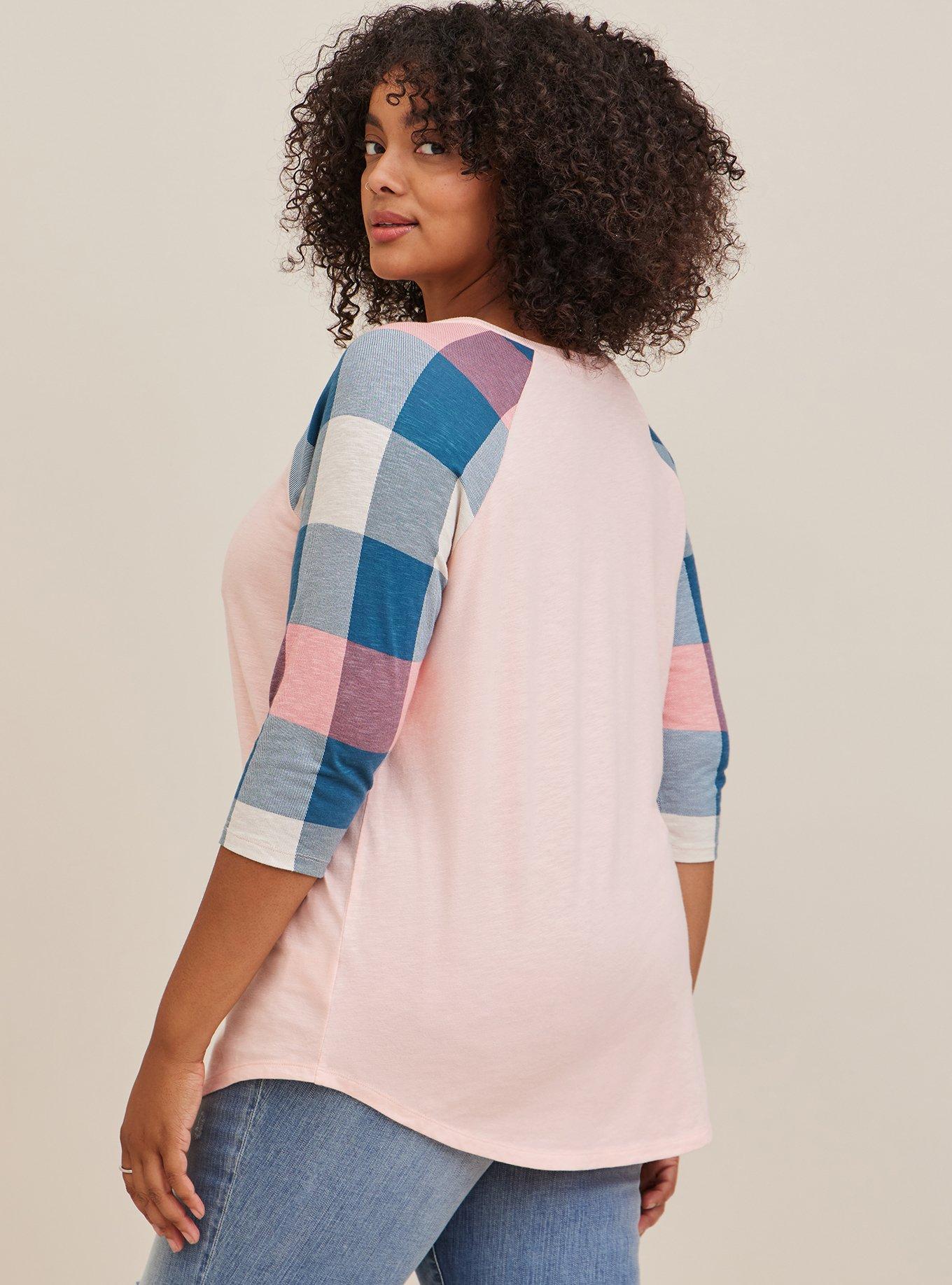 Plus Size - Classic Fit Super Soft Slub Crew Neck Raglan 3/4 Sleeve Tee ...