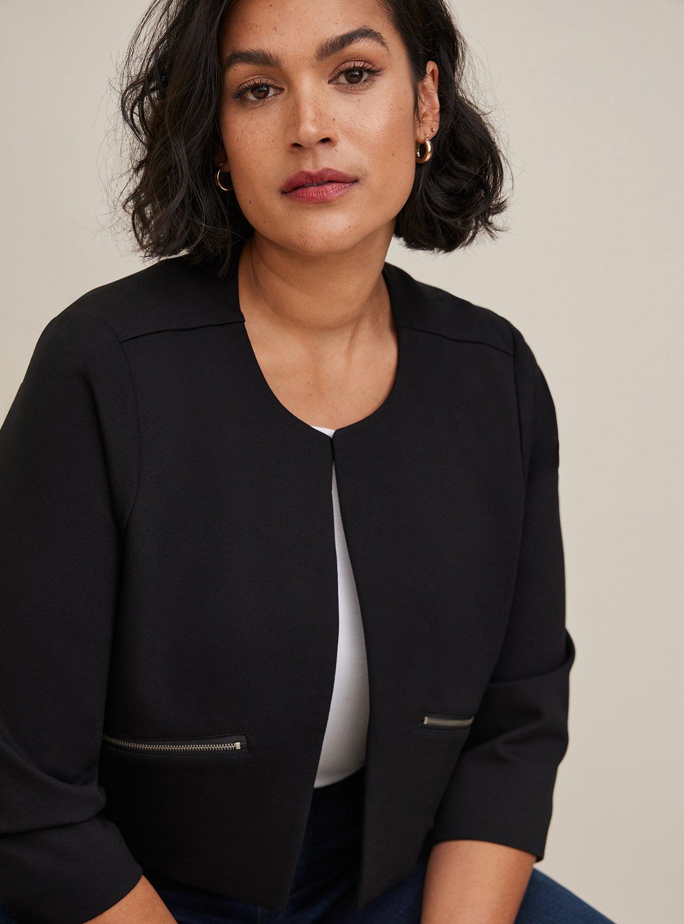 Plus Size - Studio Luxe Ponte Crop Collarless Blazer - Torrid