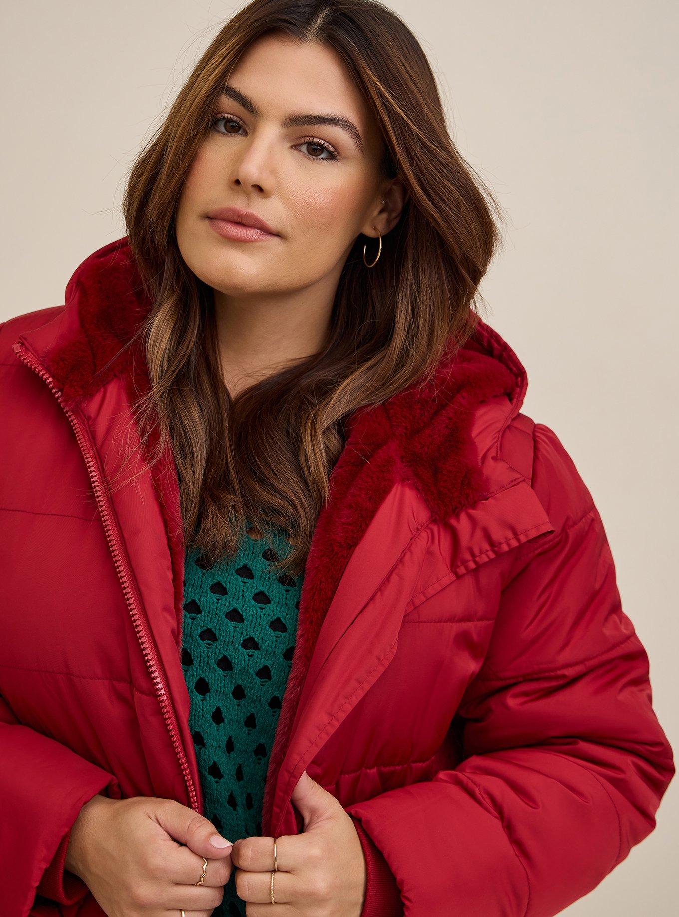 Plus Size - Fit & Flare Cinch Puffer - Red - Torrid
