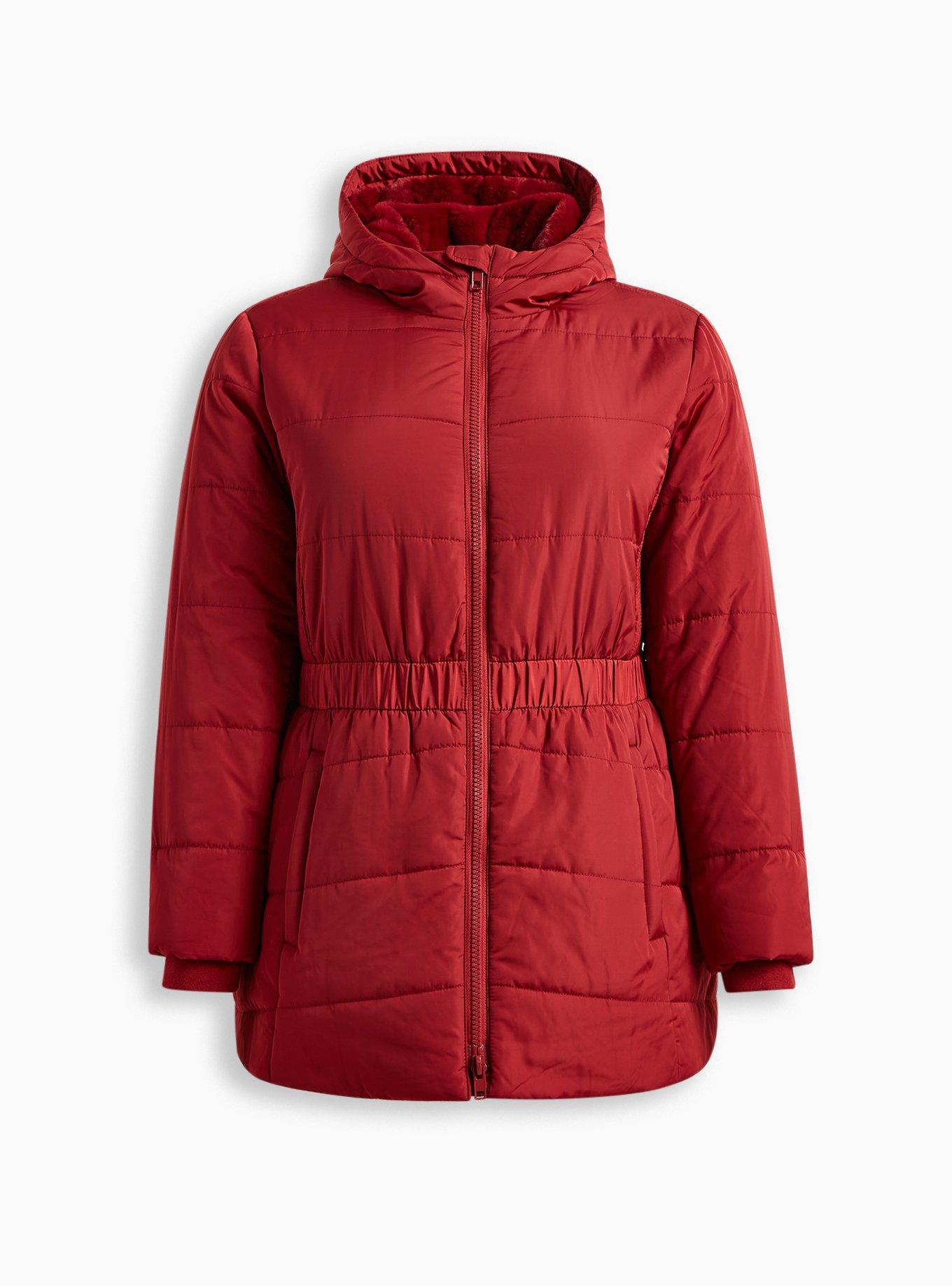 Plus Size - Fit & Flare Cinch Puffer - Red - Torrid
