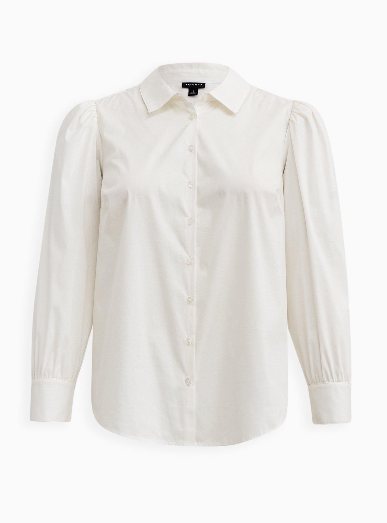 Plus Size - Poplin Puff Sleeve Button Down Top - Torrid