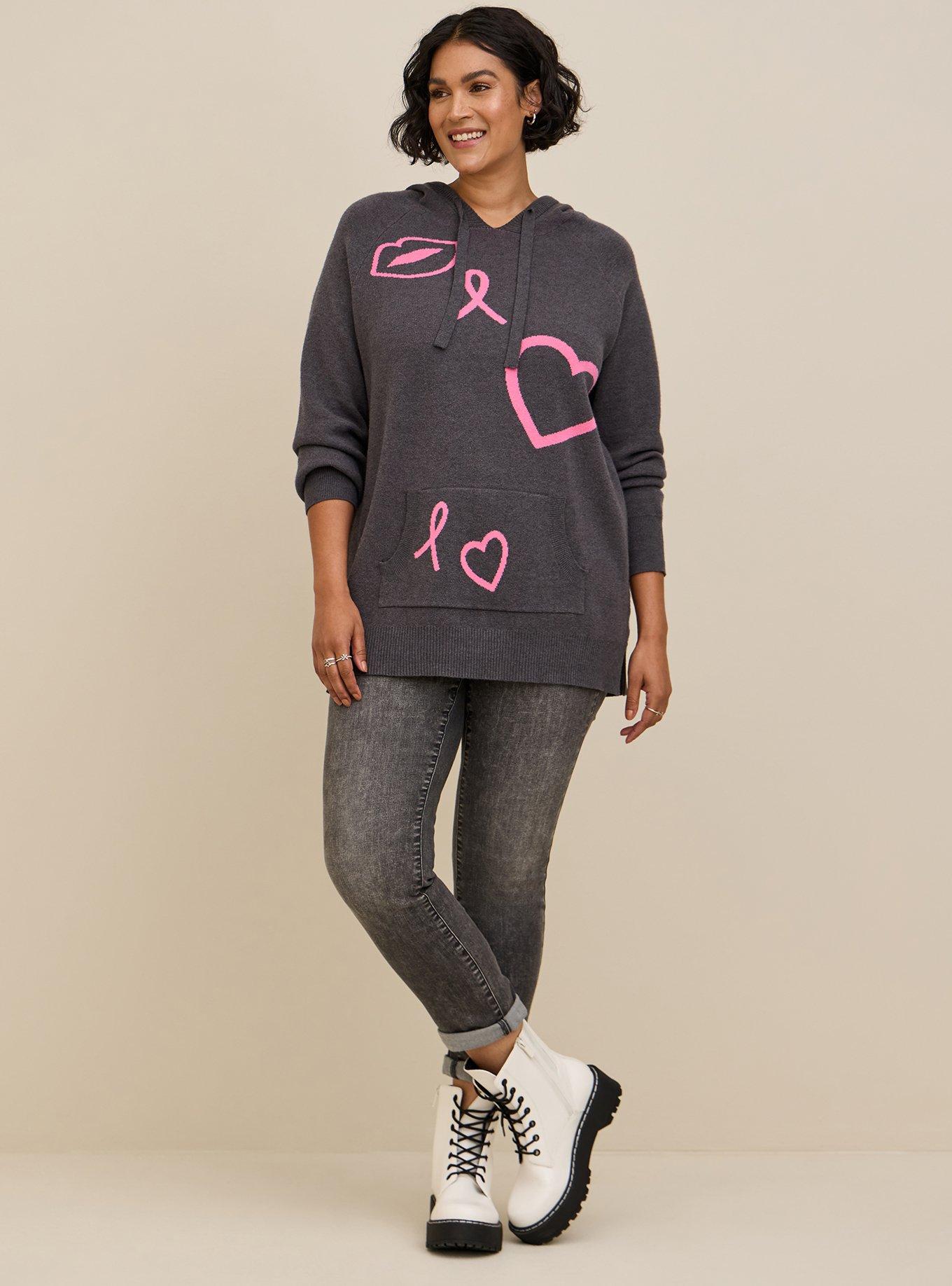 Plus Size - Breast Cancer Awareness Jacquard Raglan Hoodie Sweater - Torrid