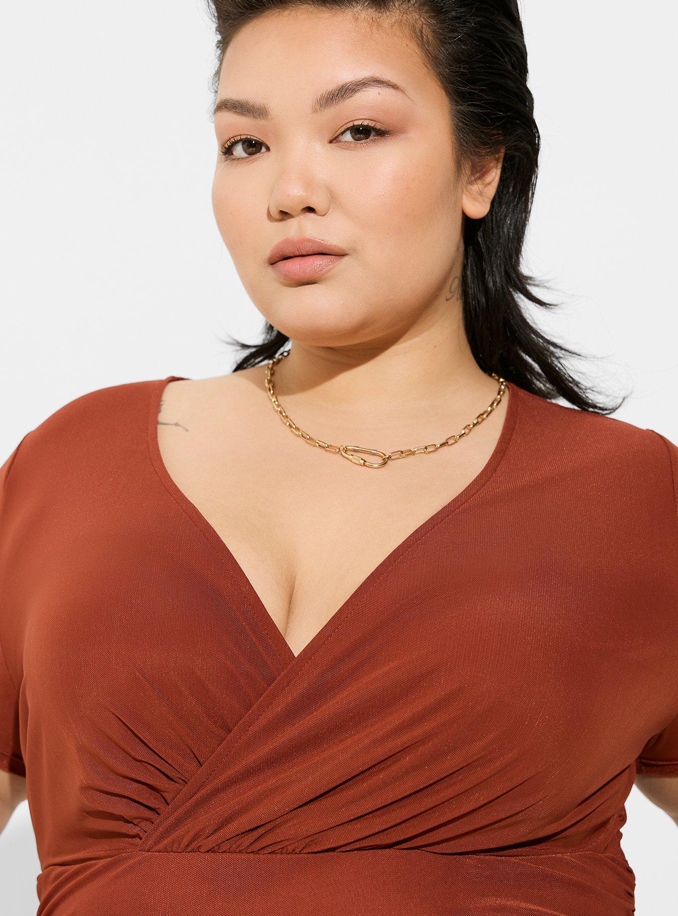 Plus Size - Stretch Mesh Surplice Neckline Shirred Top - Torrid