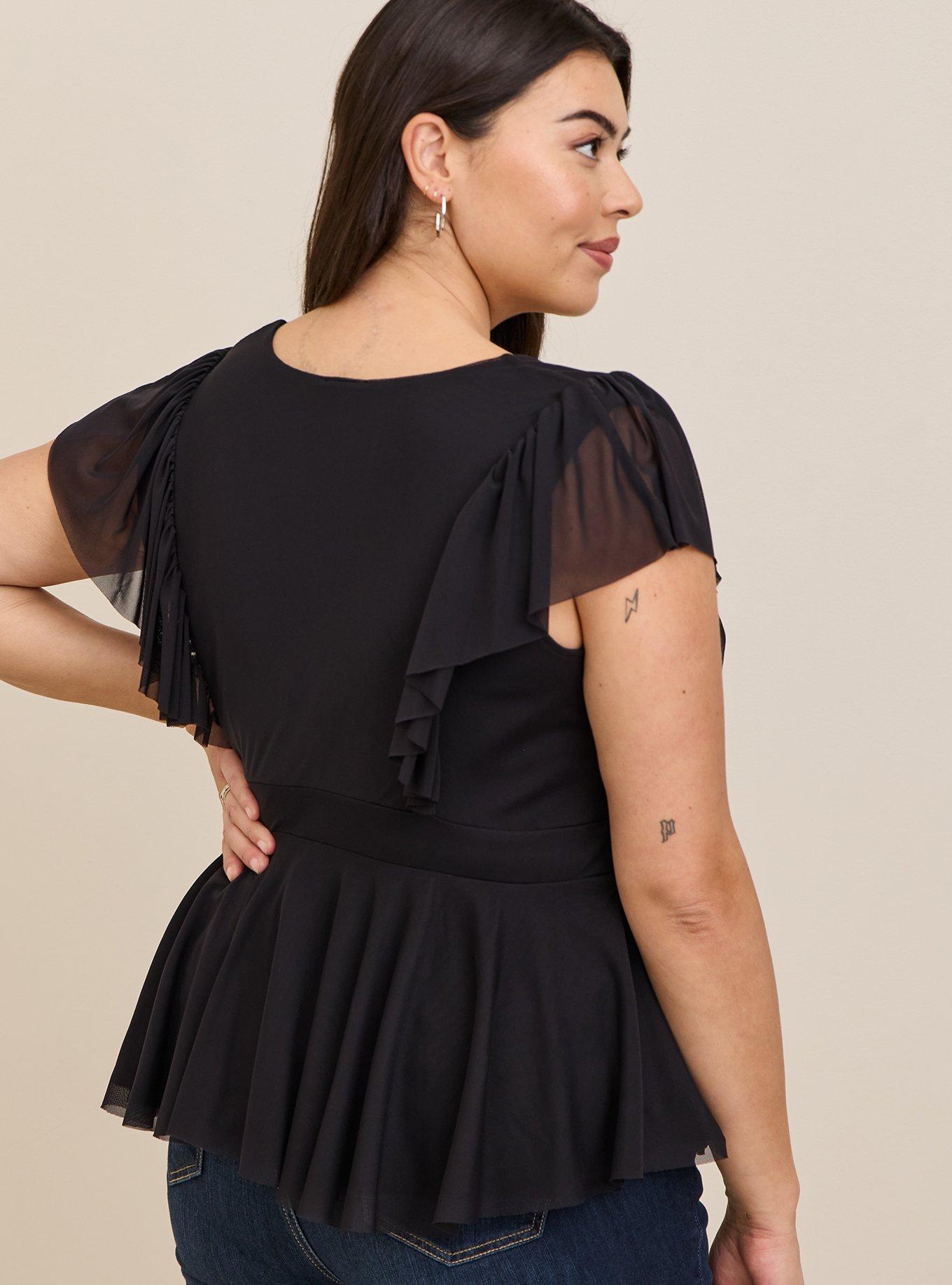 Plus Size - Stretch Mesh Surplice Ruffle Sleeve Top - Torrid