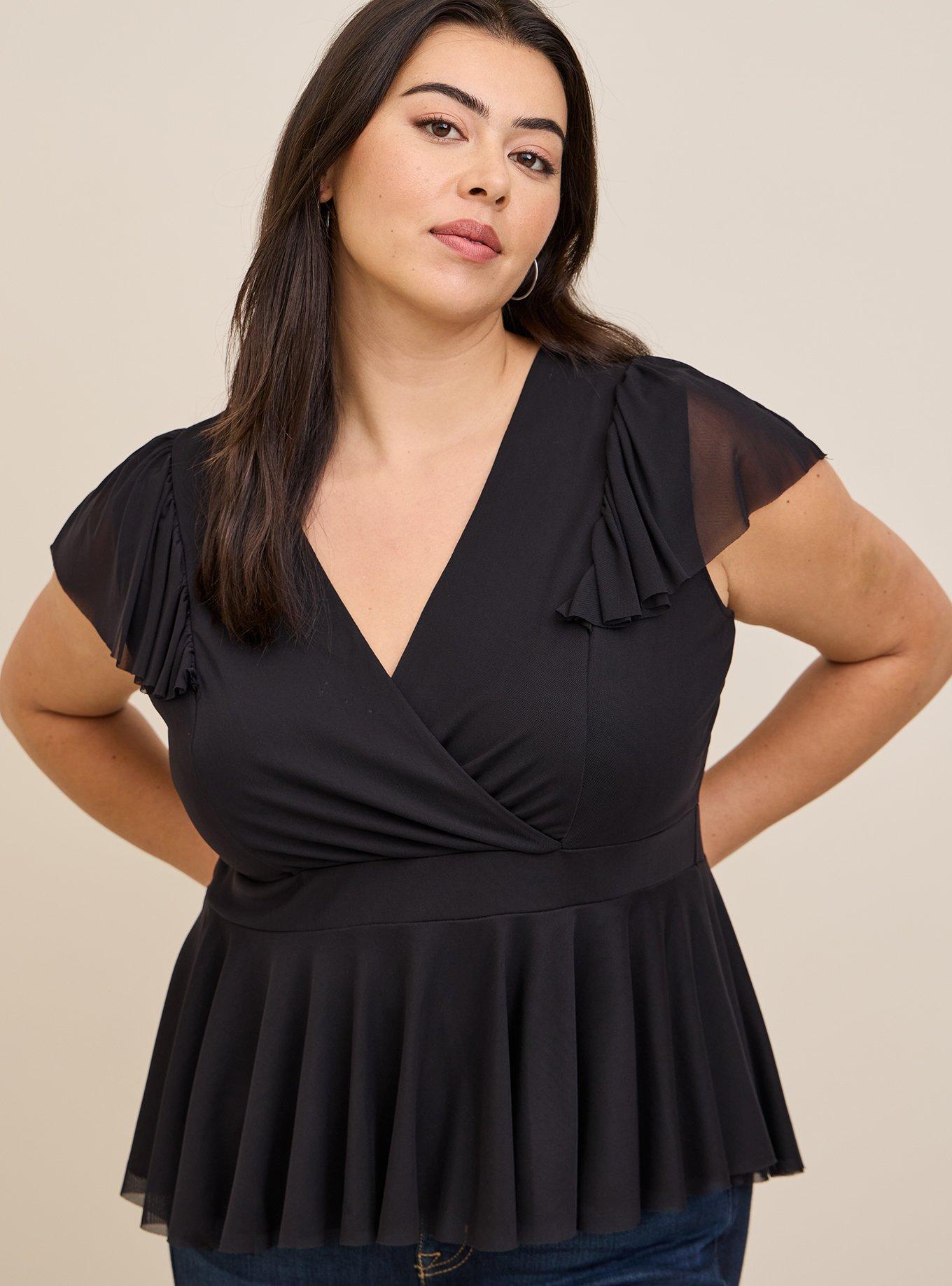 Plus Size - Stretch Mesh Surplice Ruffle Sleeve Top - Torrid