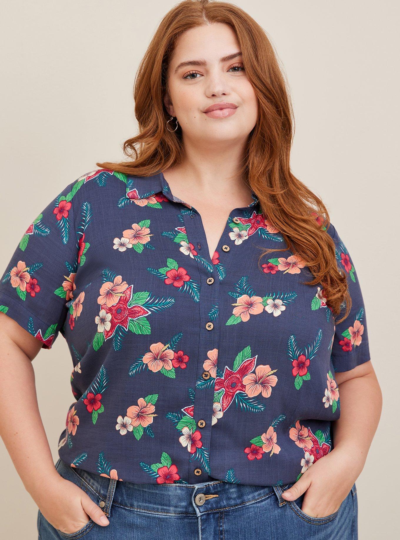 Plus Size - Stranger Things Demogorgon Lenny Button Down Tiki Top - Torrid