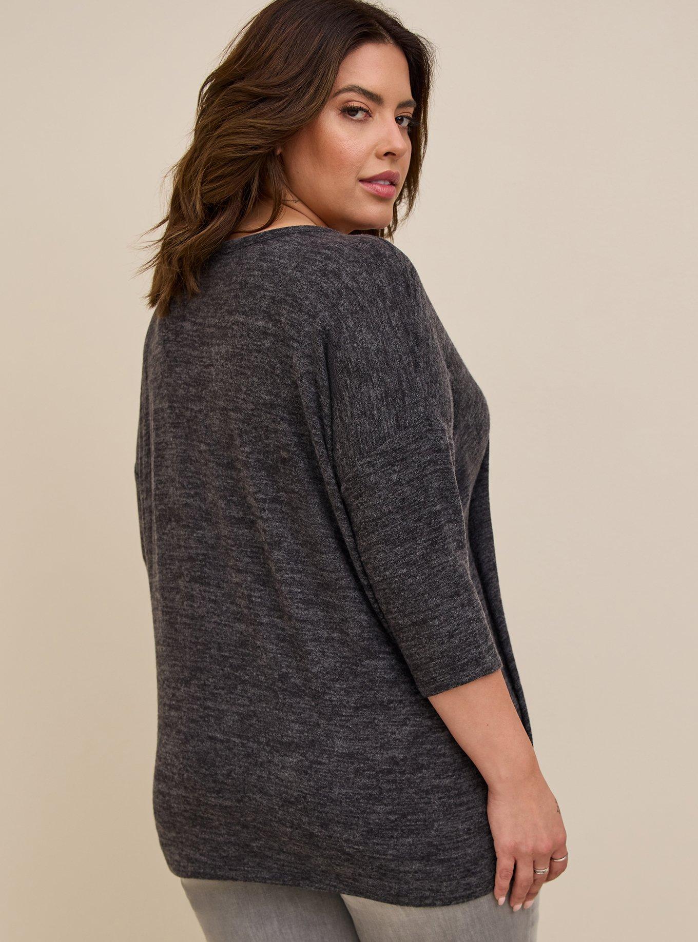 Plus Size - Relaxed Fit Super Soft Plush V-Neck Drop Shoulder Top - Torrid