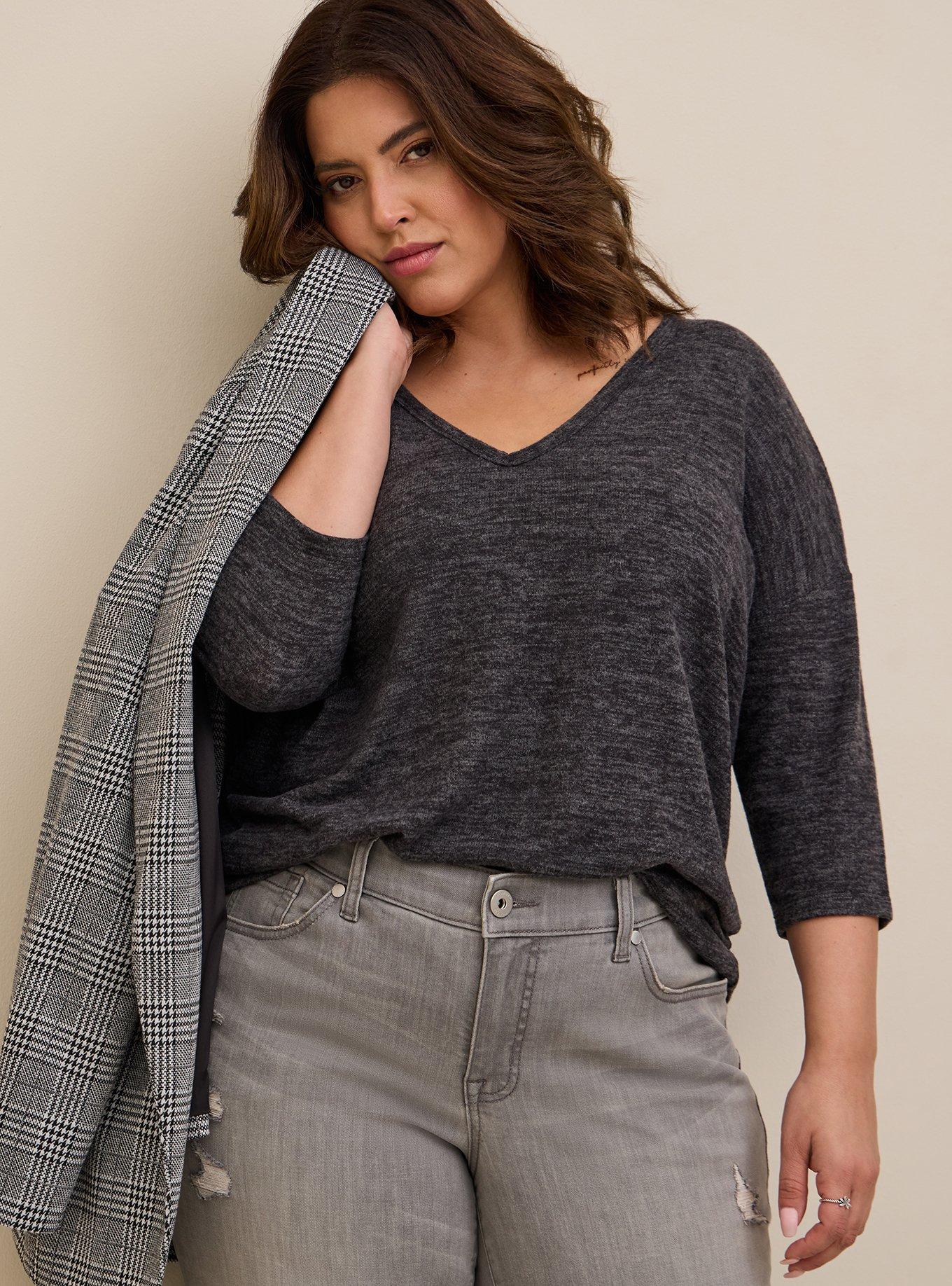 Plus Size - Relaxed Fit Super Soft Plush V-Neck Drop Shoulder Top - Torrid