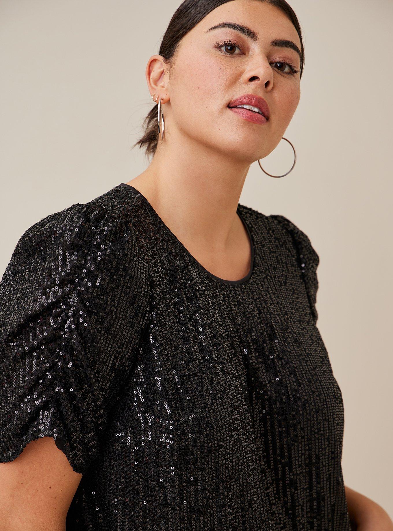 Plus Size - Sequin Ruched Sleeve Top - Torrid