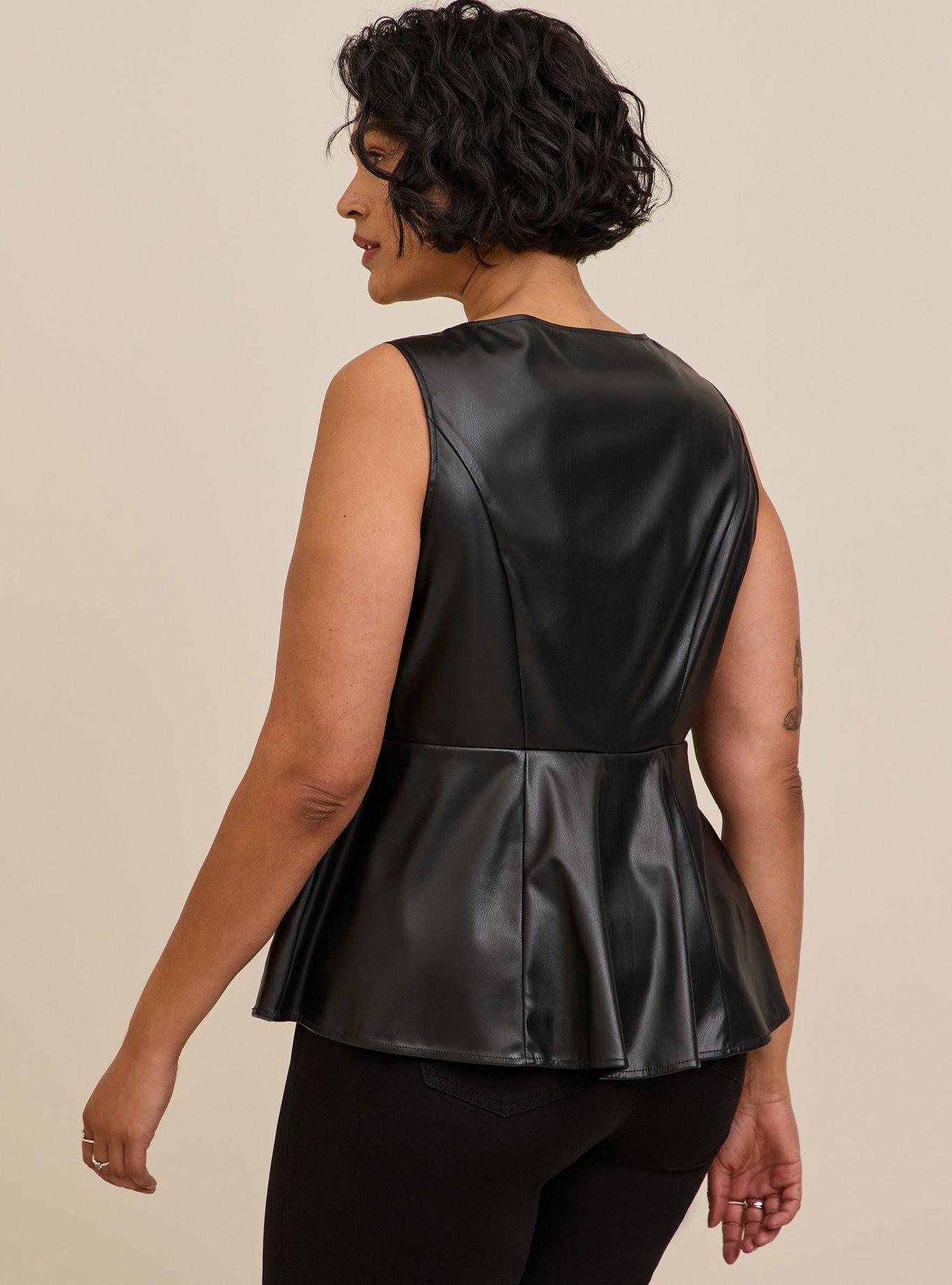 Plus Size - Peplum Faux Fur Leather Lace Up Top - Torrid