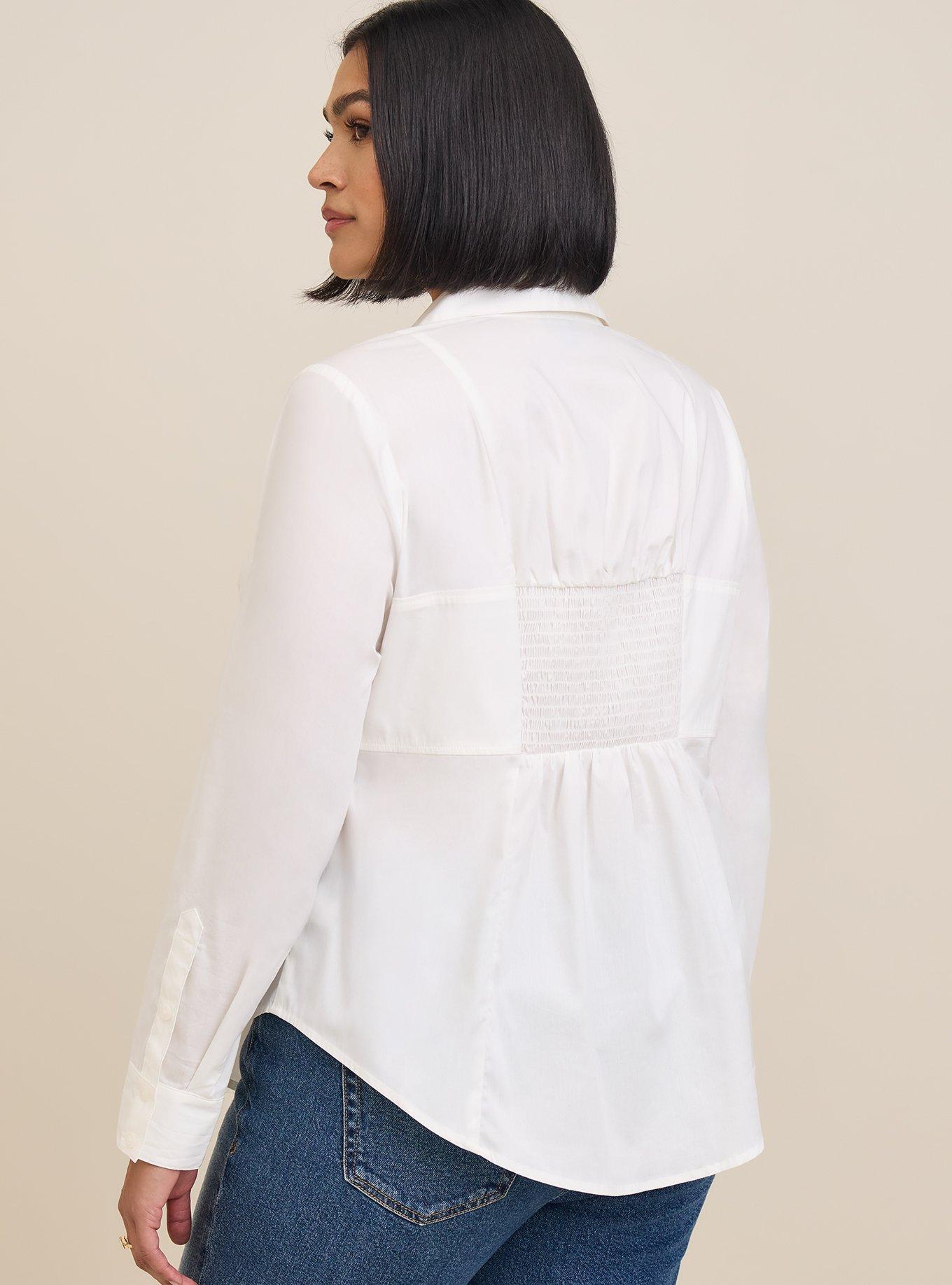 Plus Size - Poplin Corset Detail Smocked Back Button Up Shirt - Torrid