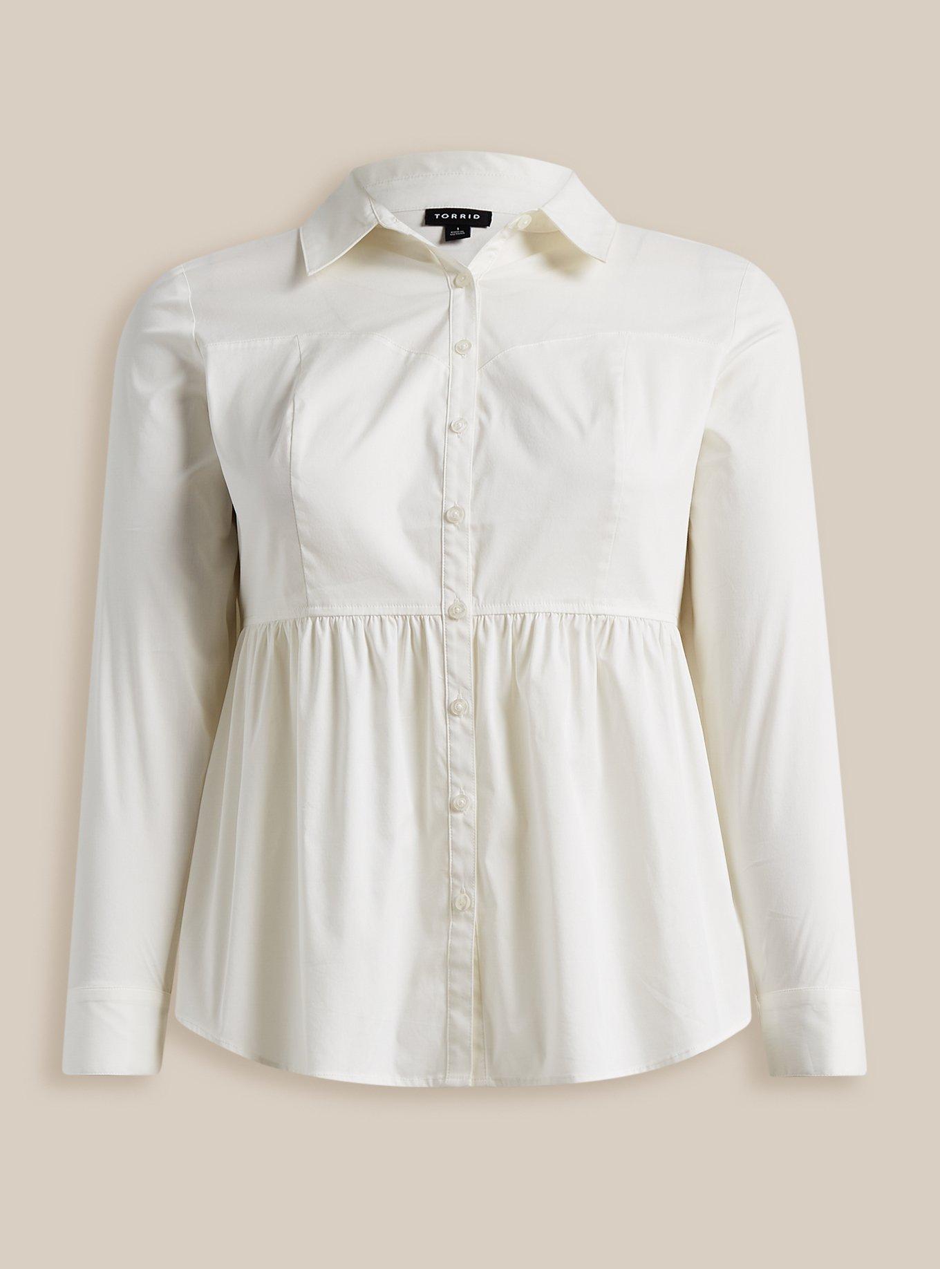 Plus Size - Poplin Corset Detail Smocked Back Button Up Shirt - Torrid