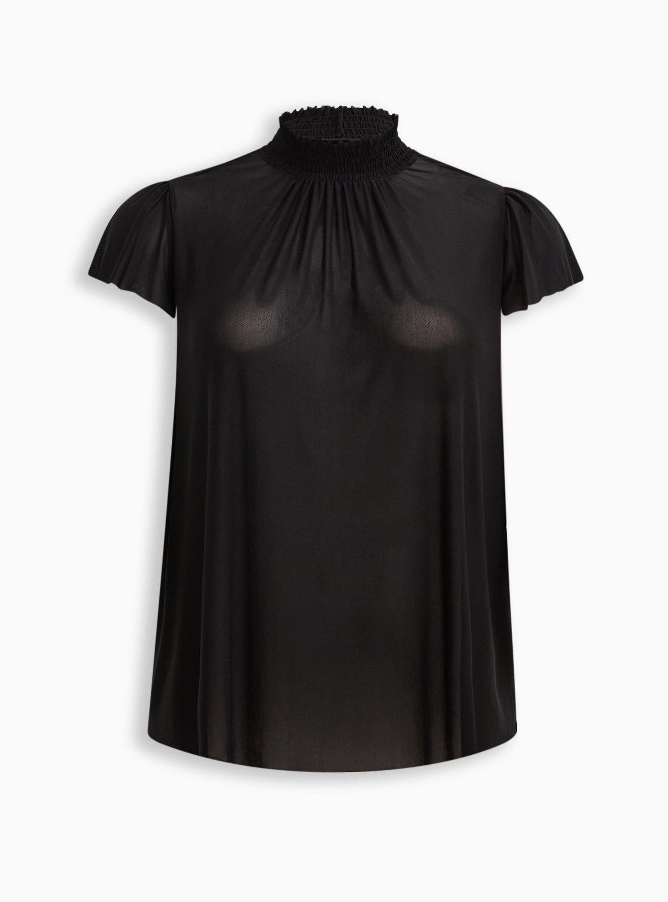 Plus Size - Sheer Stretch Mesh Smocked Neck Flutter Sleeve Top - Torrid