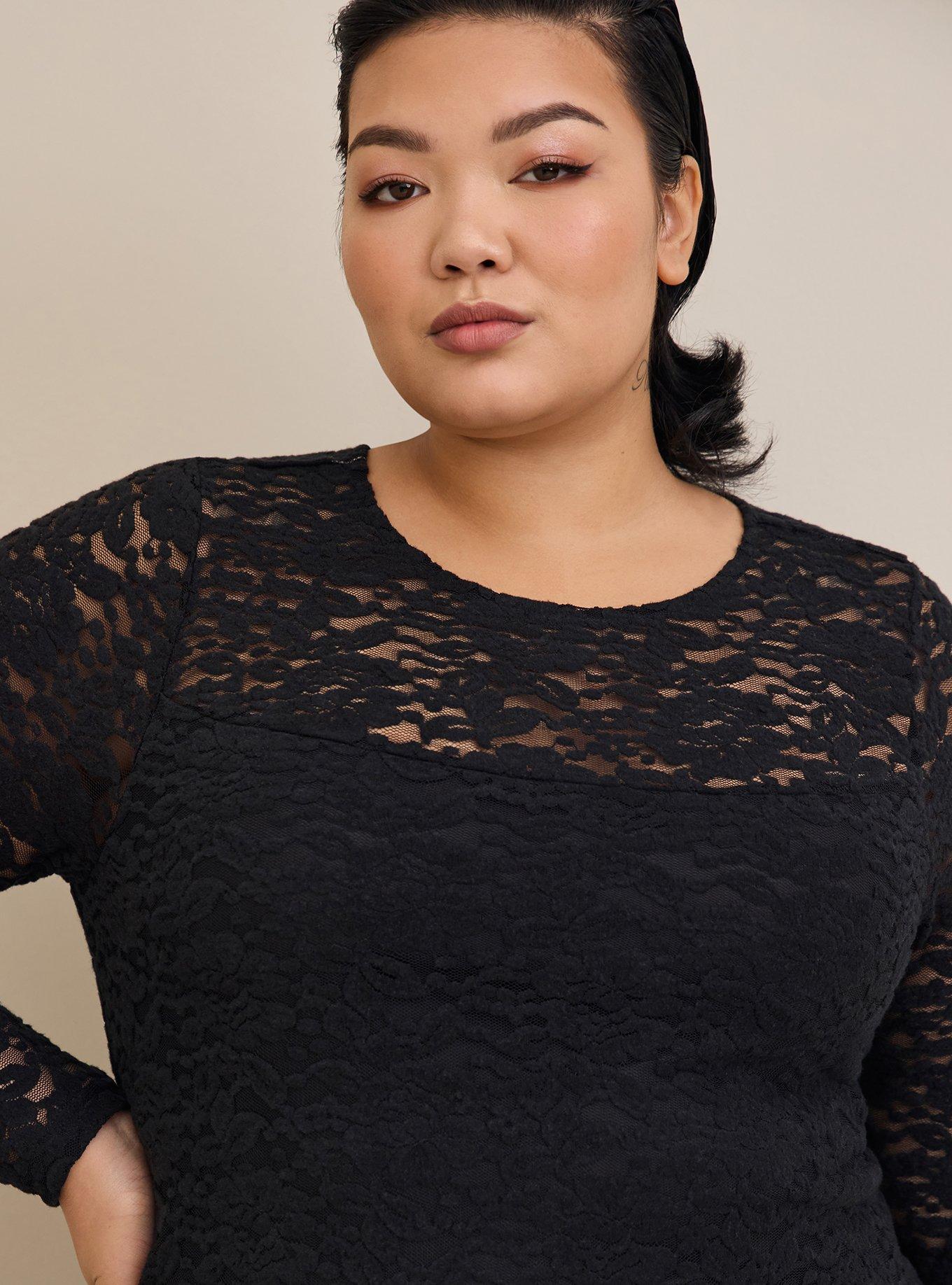 Plus Size - At The Knee Pretty Plush Lace Bodycon Dress - Torrid