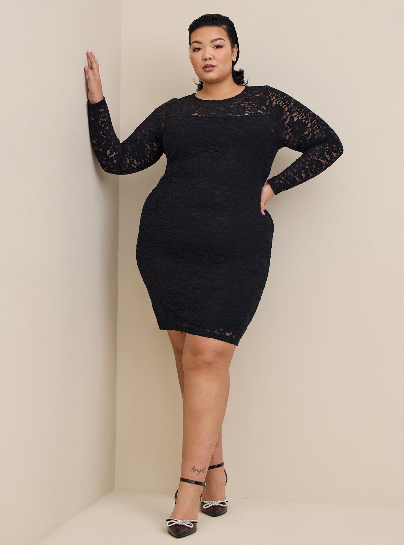Plus Size - At The Knee Pretty Plush Lace Bodycon Dress - Torrid