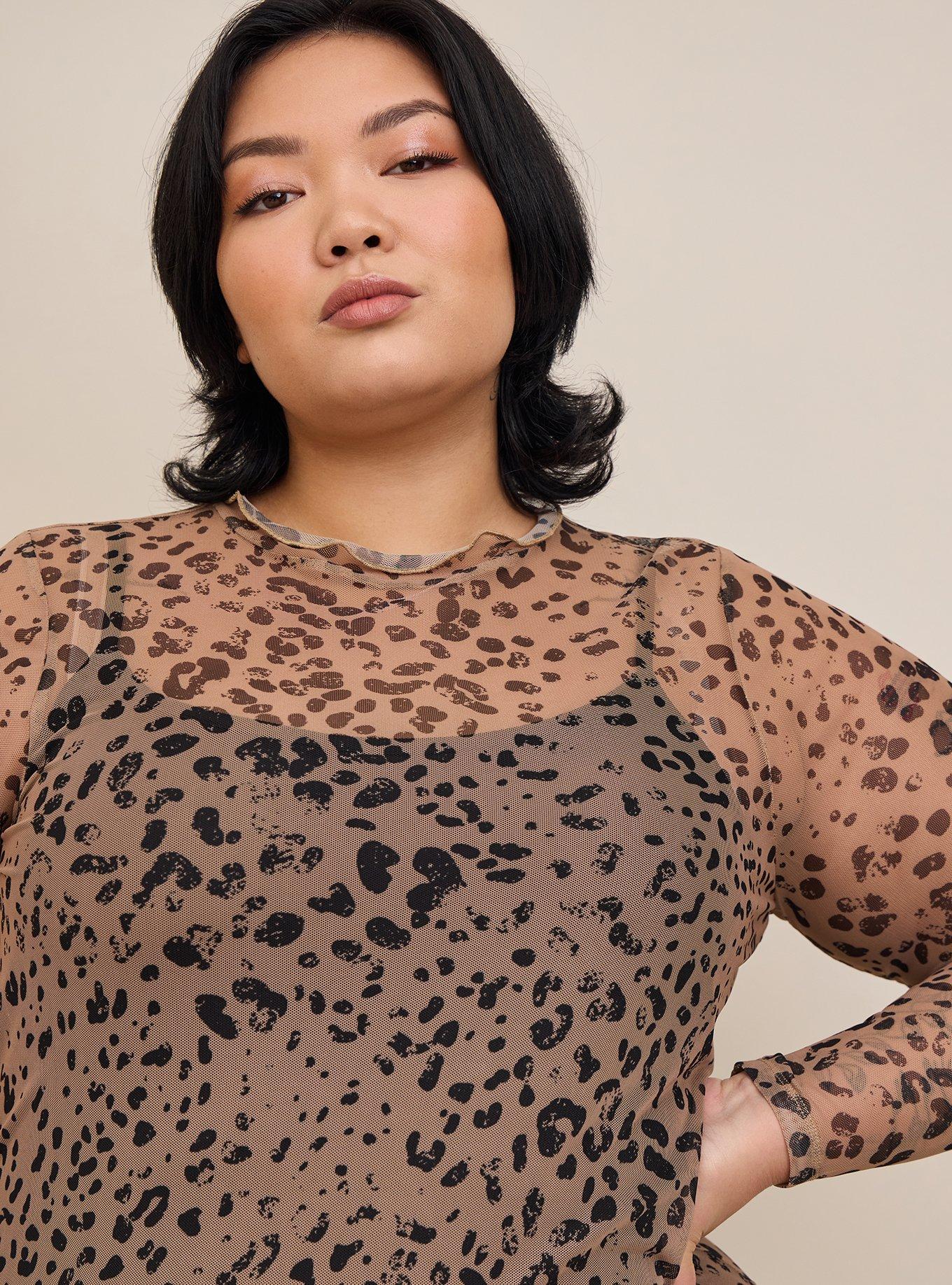 Plus Size - At The Knee Soft Mesh Lettuce Edge Mock Neck Dress - Torrid