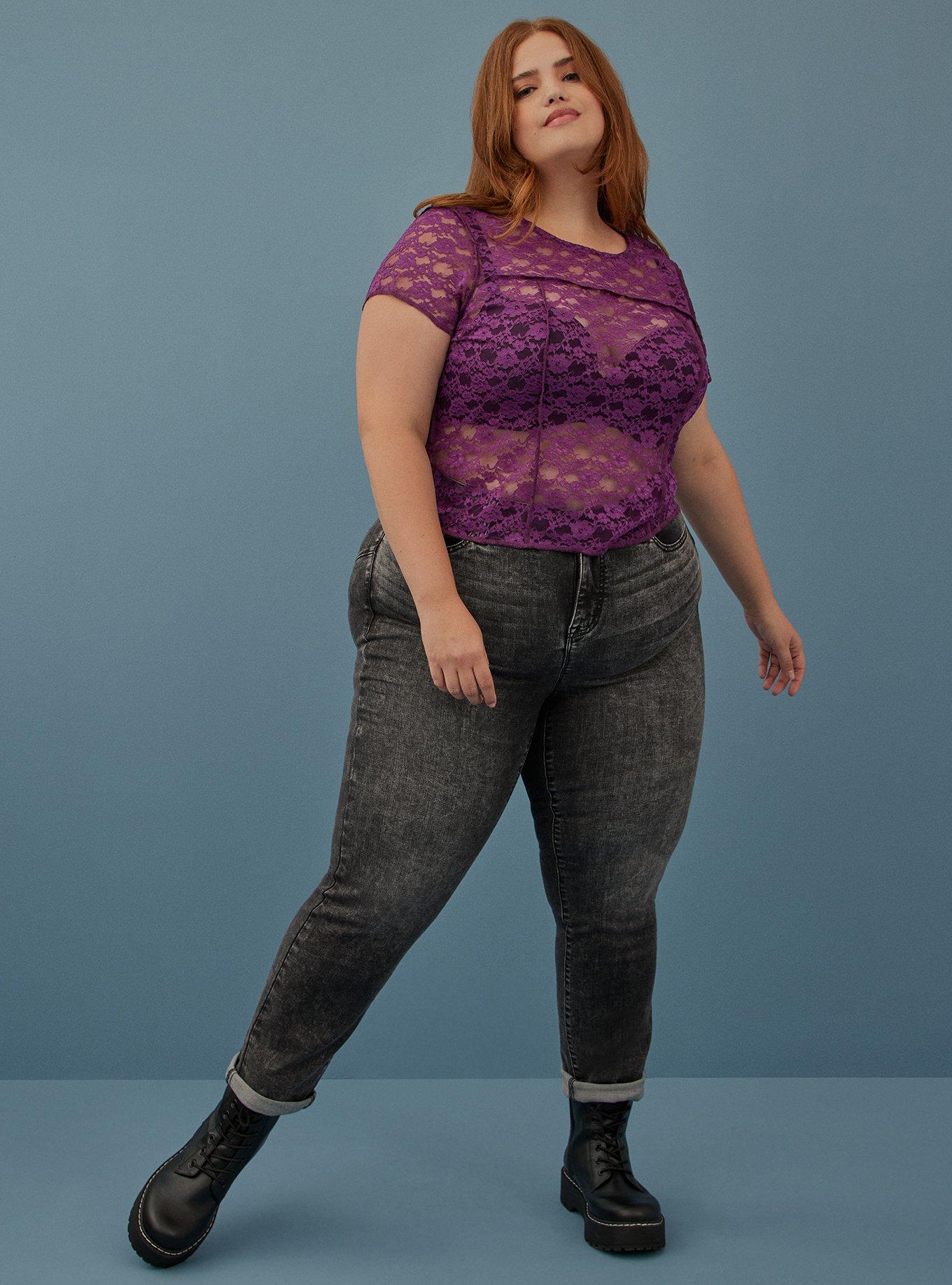 Plus Size - Festi Cropped Lace Exposed Seam Top - Torrid