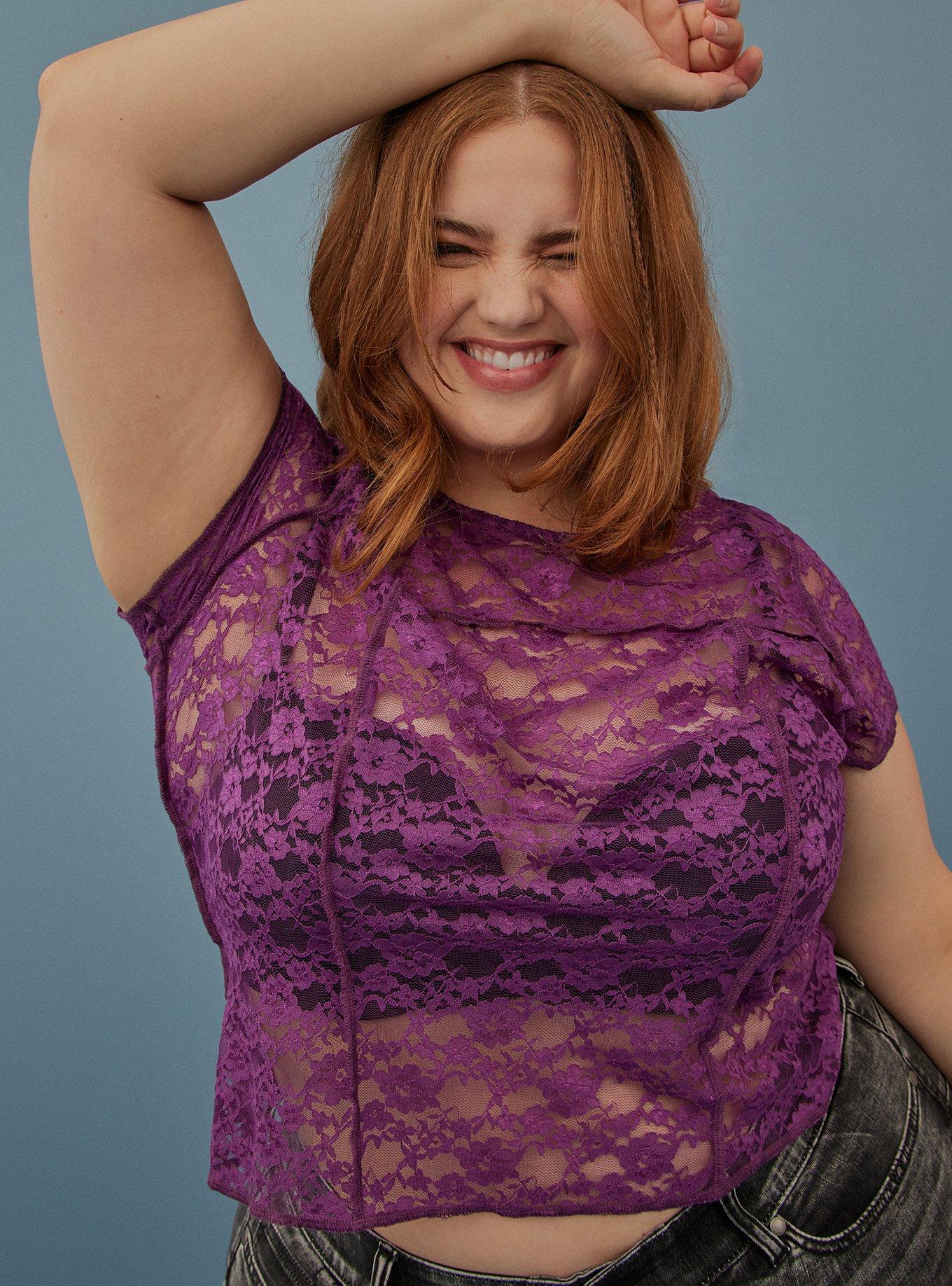 Plus Size - Festi Cropped Lace Exposed Seam Top - Torrid