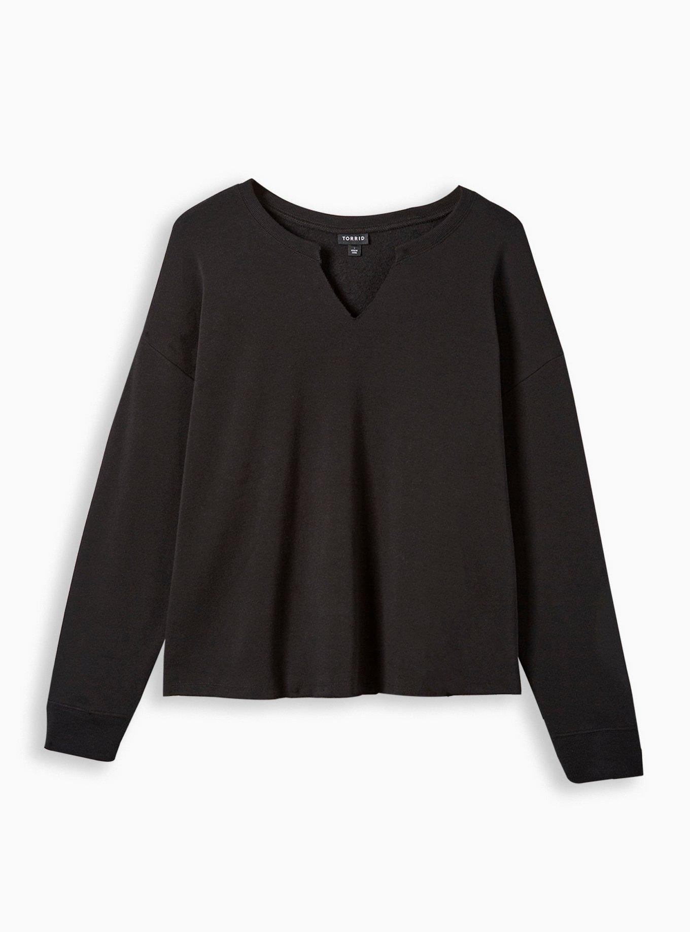 Plus Size - Relaxed Fit Cozy Fleece Notch Neck Drop Shoulder Crop ...