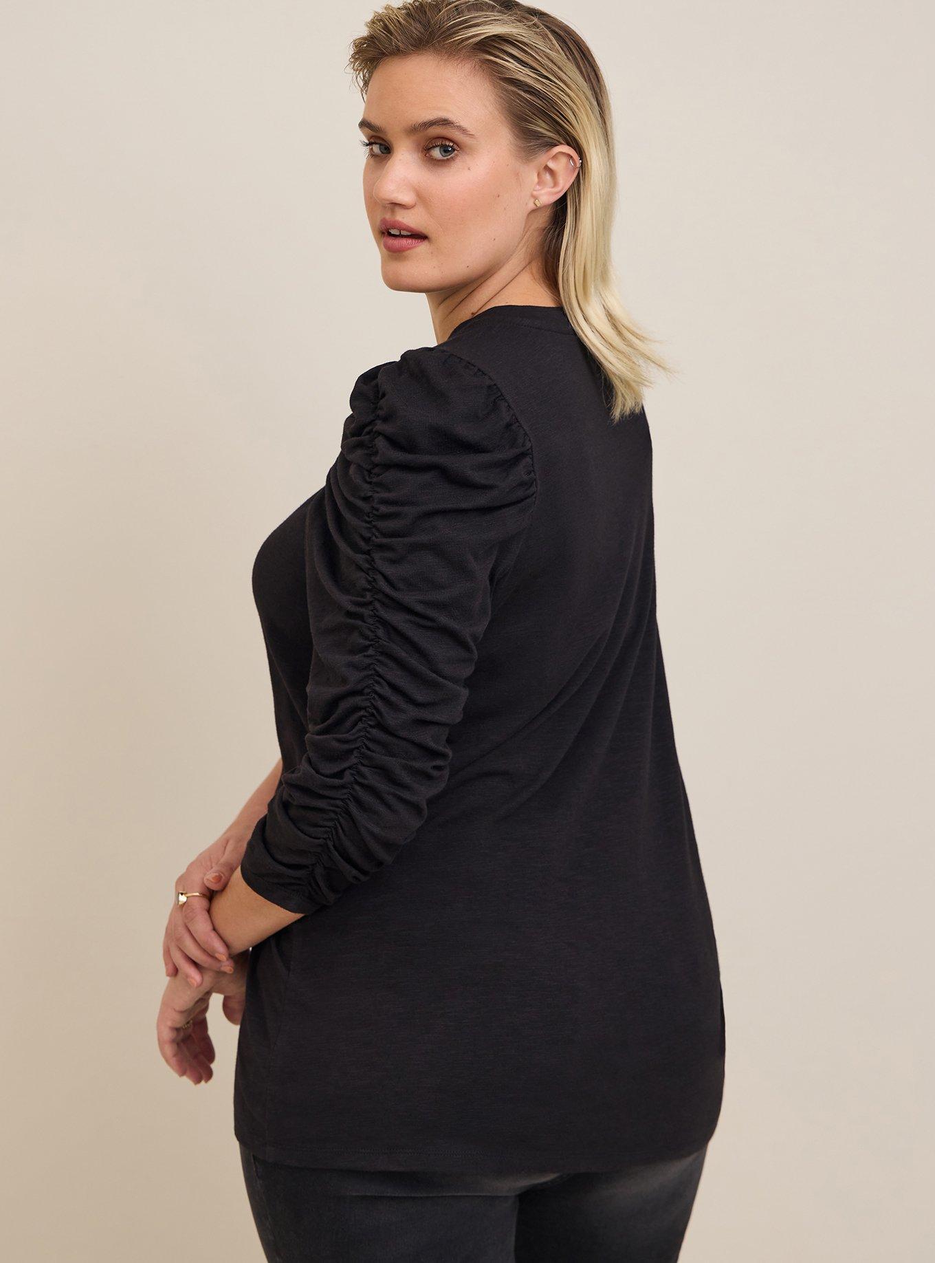 Plus Size - Super Soft Slub V-Neck Cinched Sleeve Tee - Torrid