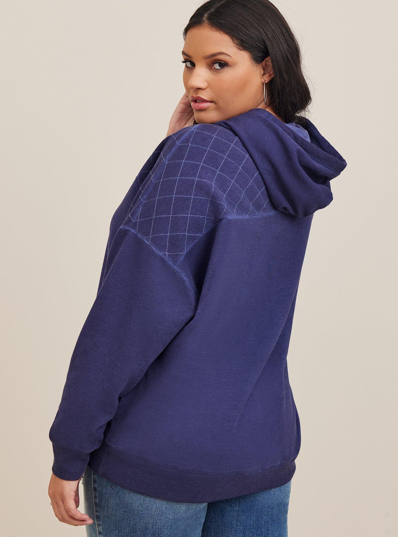 Plus Size - Relaxed Super Soft Fleece Quilted Yoke Drop Shoulder Hoodie ...