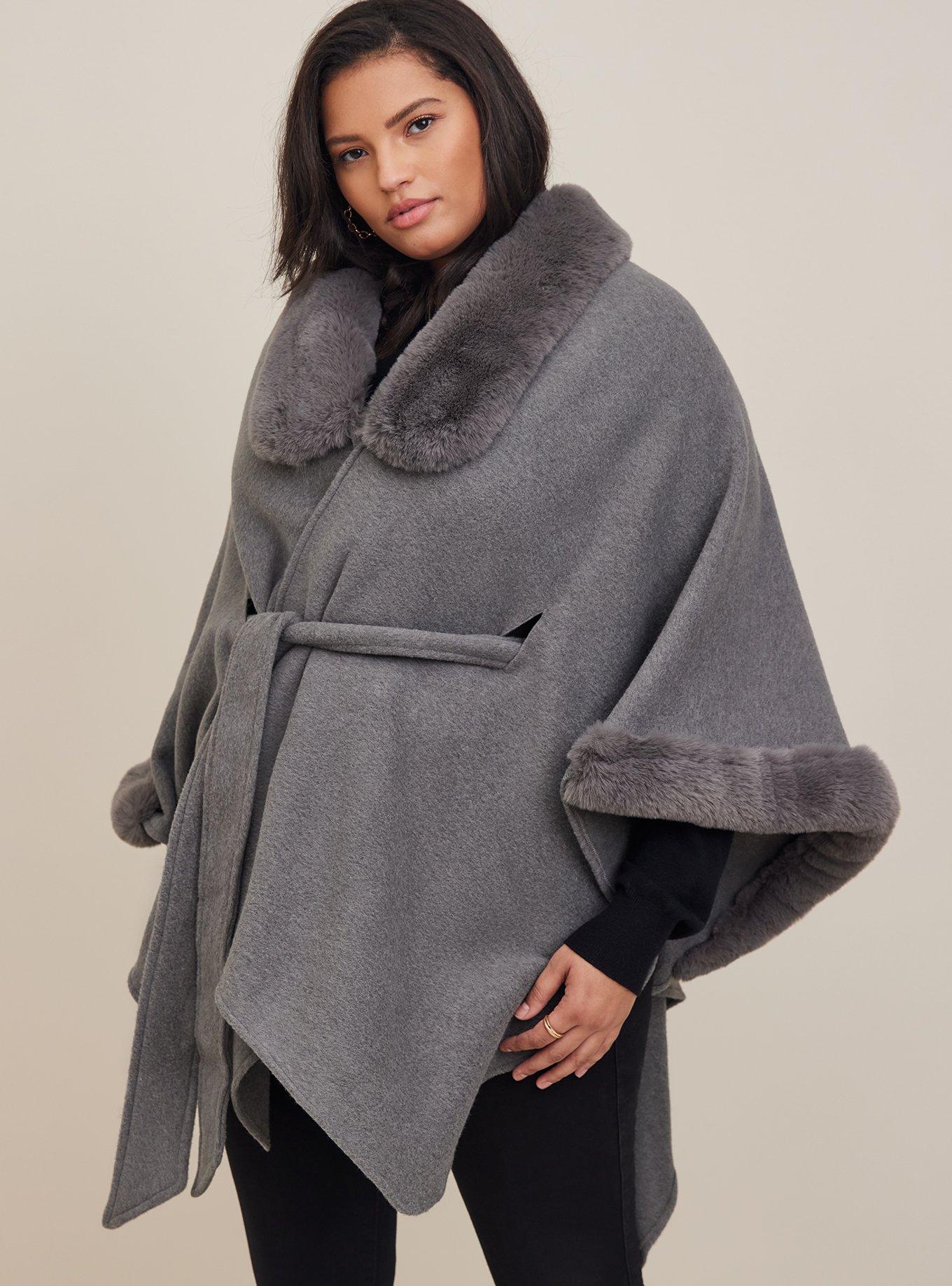 Plus Size - Fur Trim Ruana - Torrid