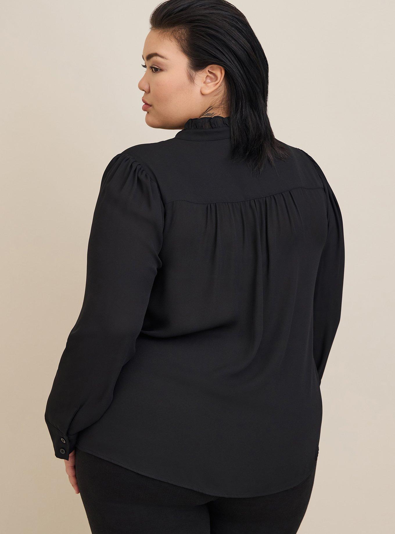 Plus Size - Madison Georgette Ruffle Mock Neck Button-Up Shirt - Torrid