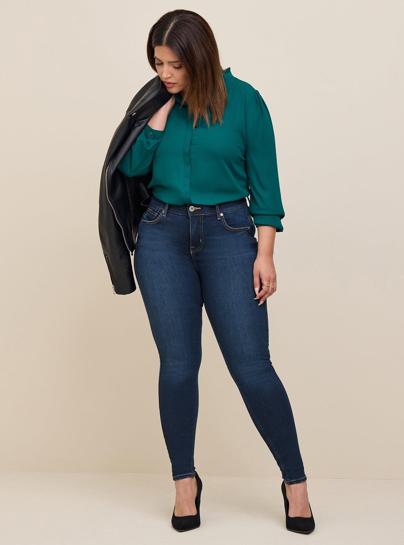 Plus Size - Madison Georgette Ruffle Mock Neck Button-Up Shirt - Torrid