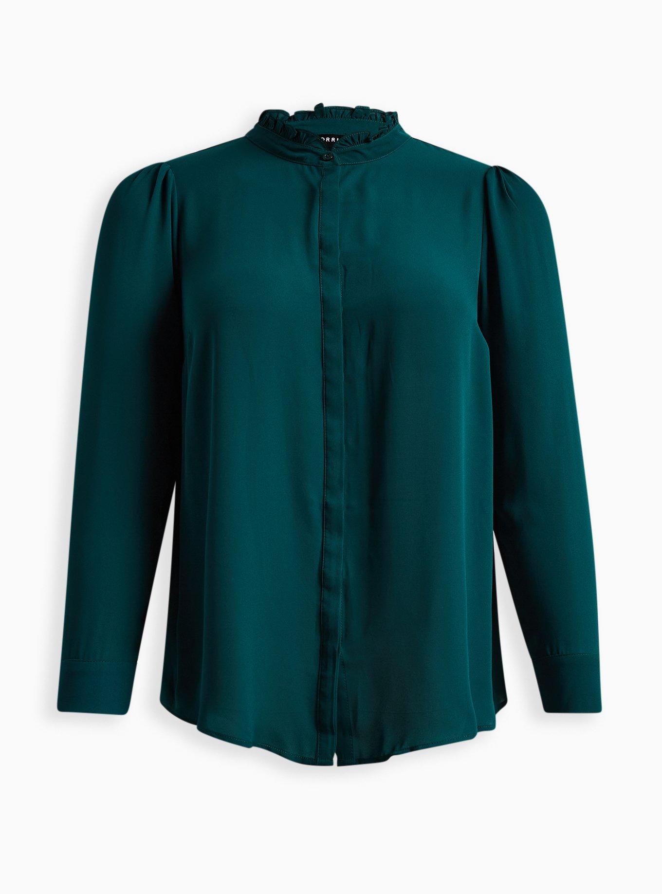 Plus Size - Madison Georgette Ruffle Mock Neck Button-Up Shirt - Torrid