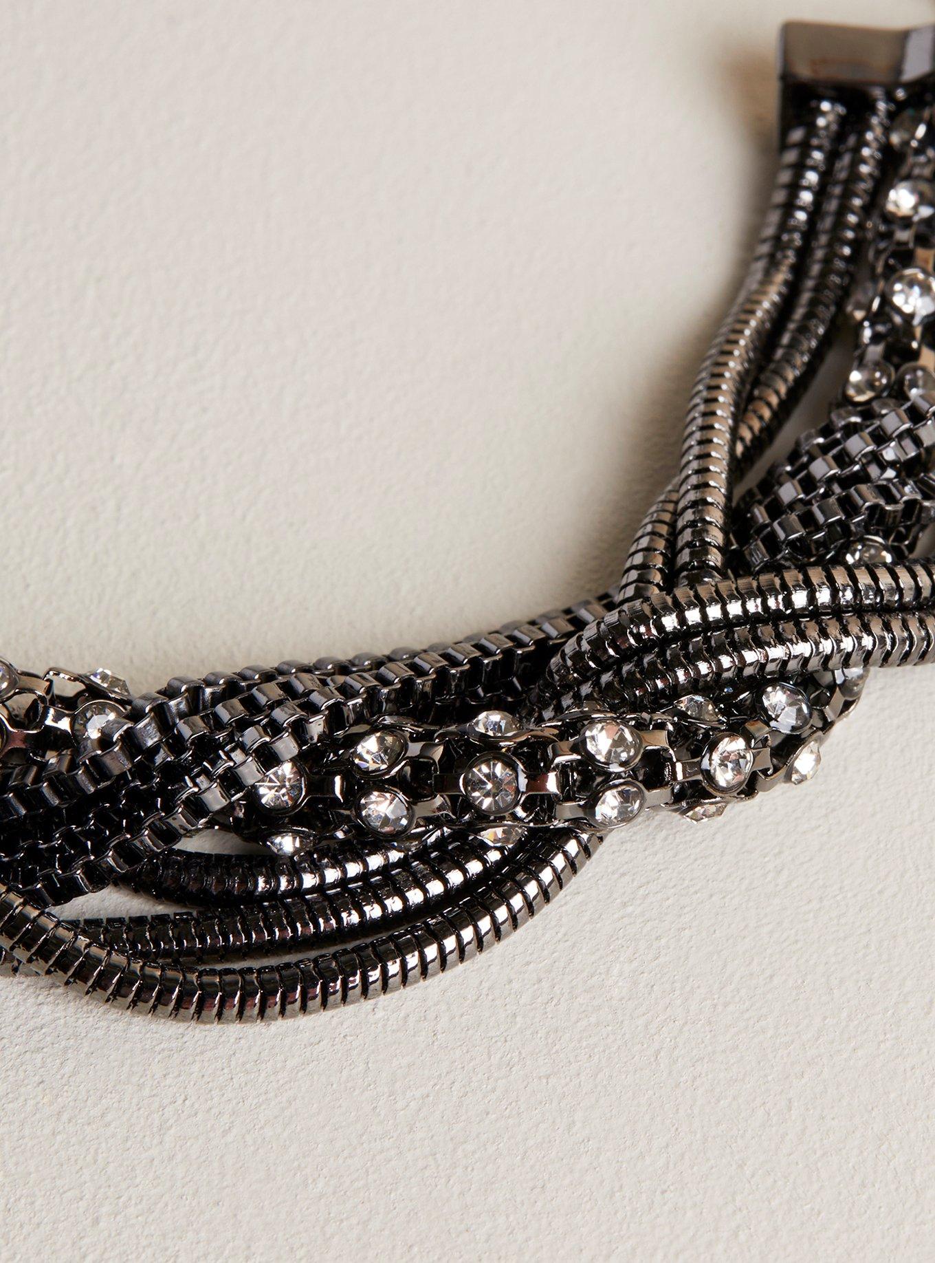 Plus Size - Rhinestone and Chain Twist Clasp Bracelet - Torrid