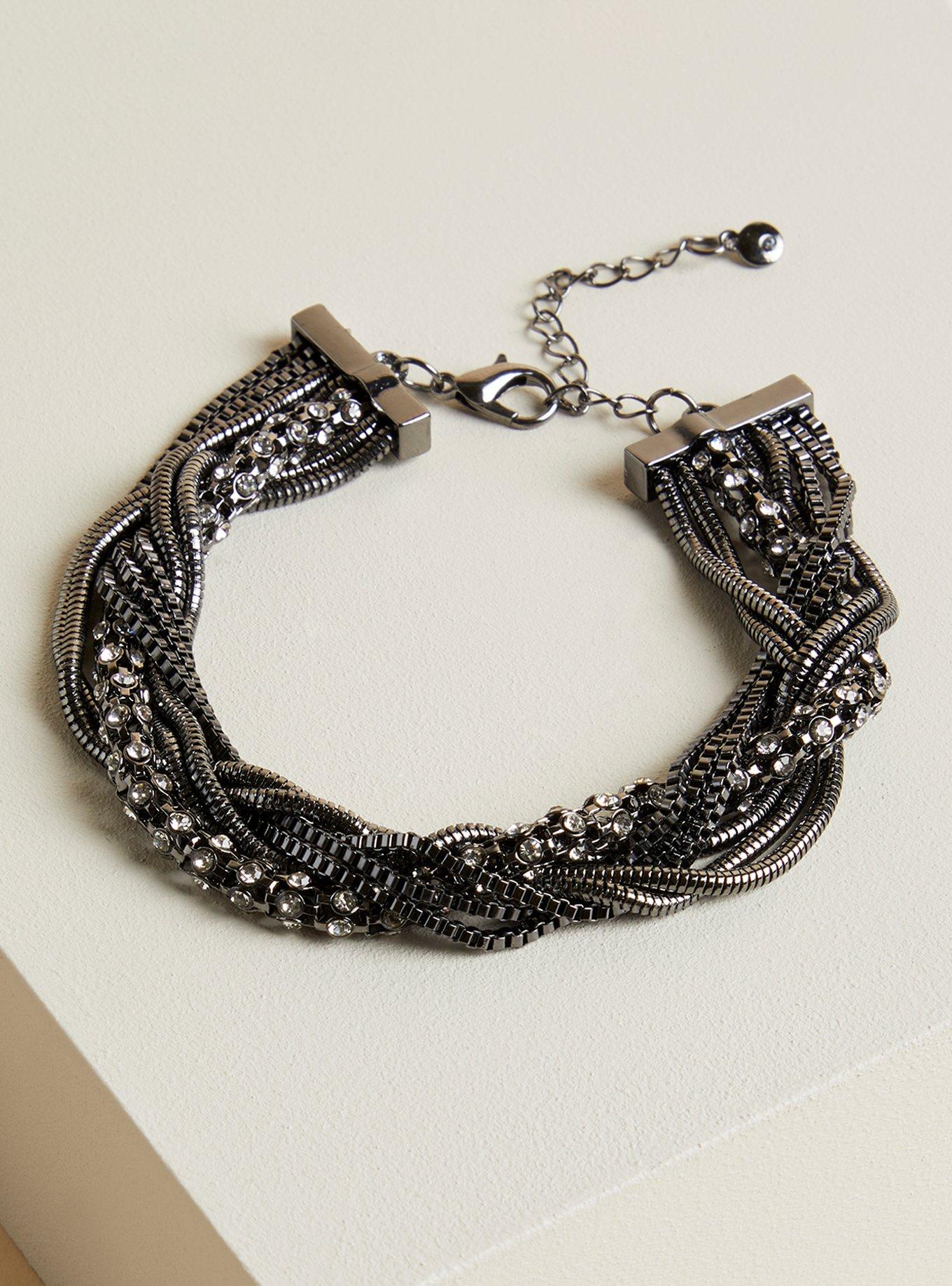 Plus Size - Rhinestone and Chain Twist Clasp Bracelet - Torrid