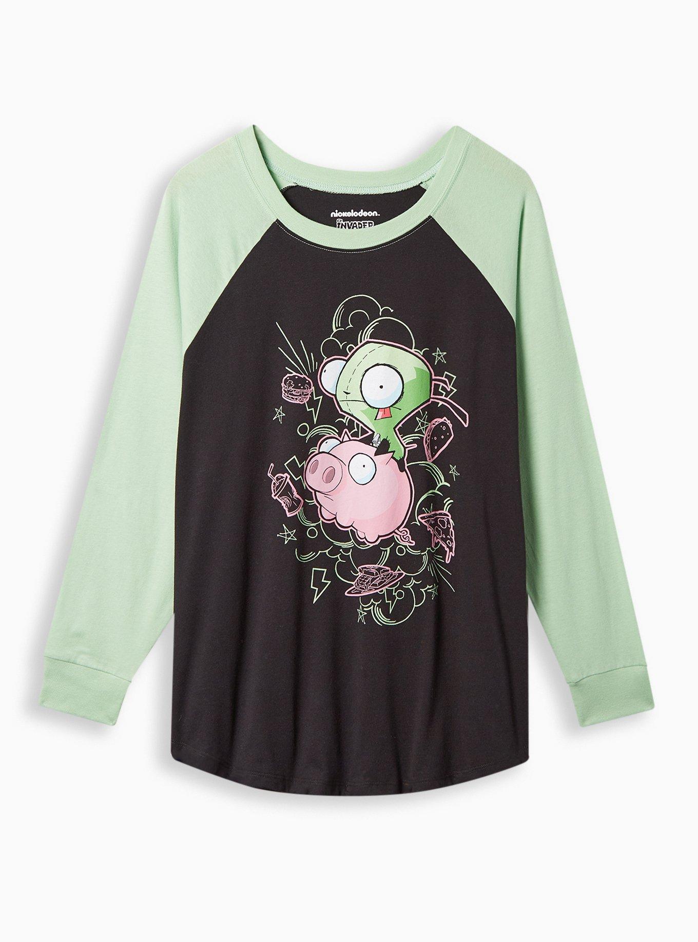 Plus Size - Invader Zim Classic Fit Cotton Crew Neck Long Sleeve Raglan ...