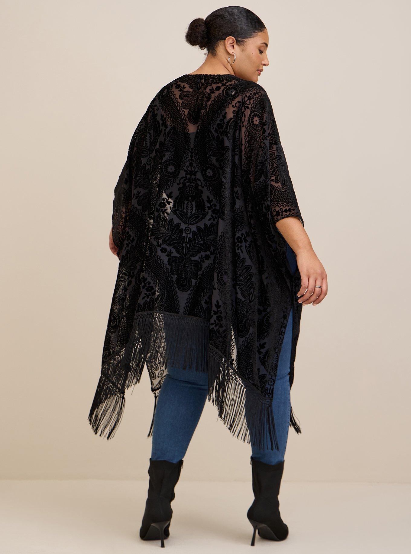 Plus Size - Velvet Burnout Fringe Ruana - Torrid
