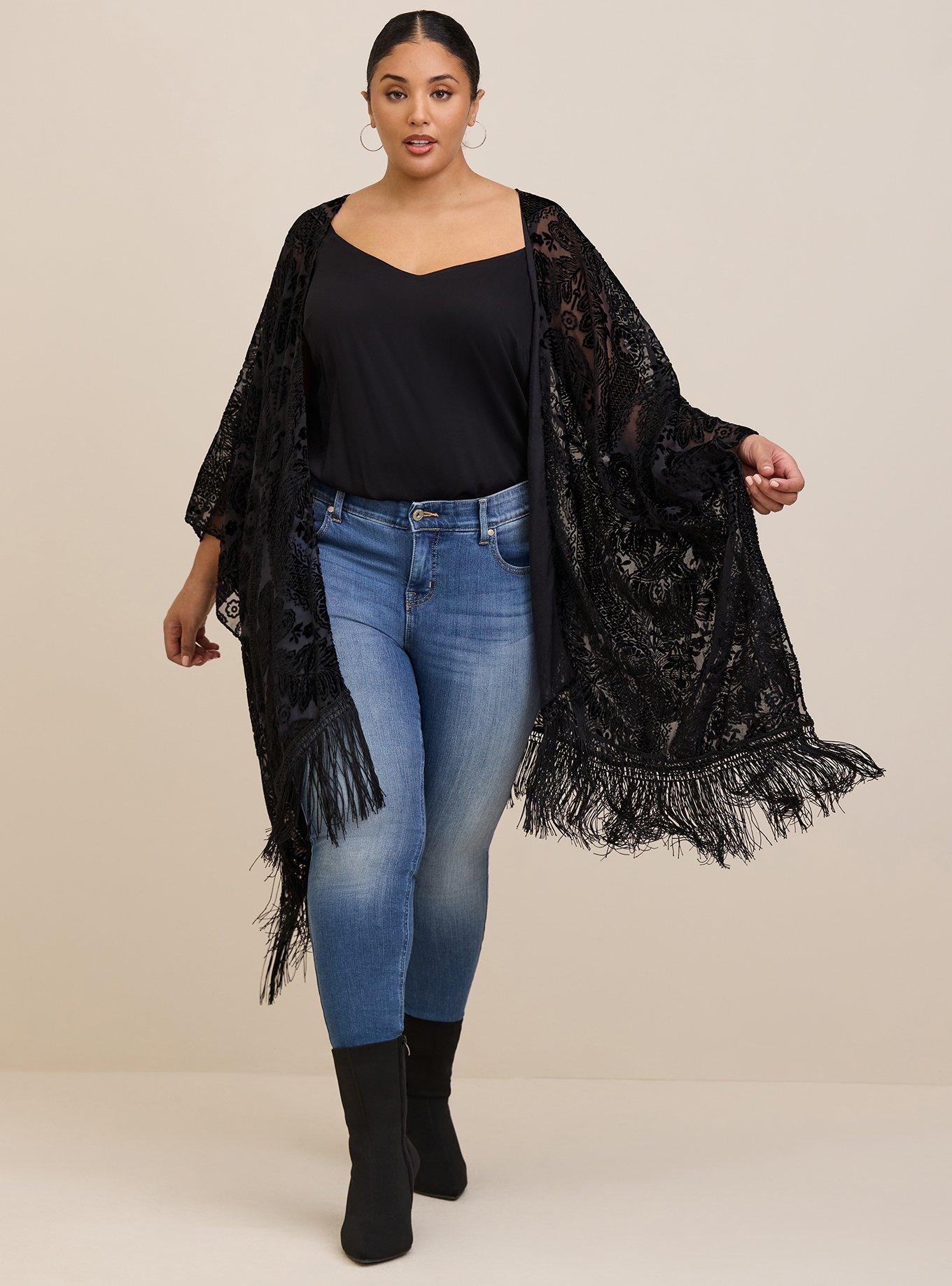 Plus Size - Velvet Burnout Fringe Ruana - Torrid