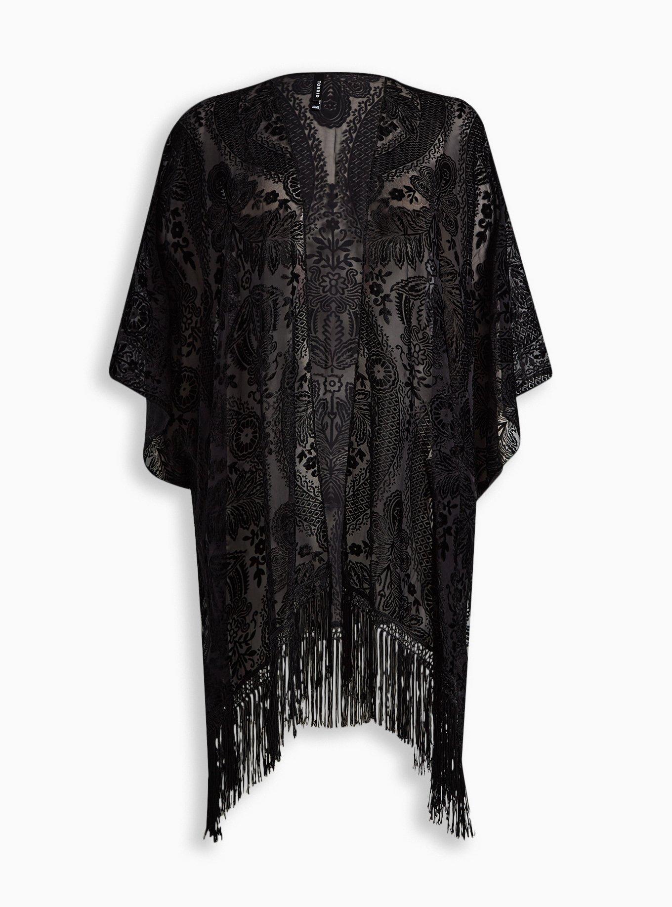 Plus Size - Velvet Burnout Fringe Ruana - Torrid